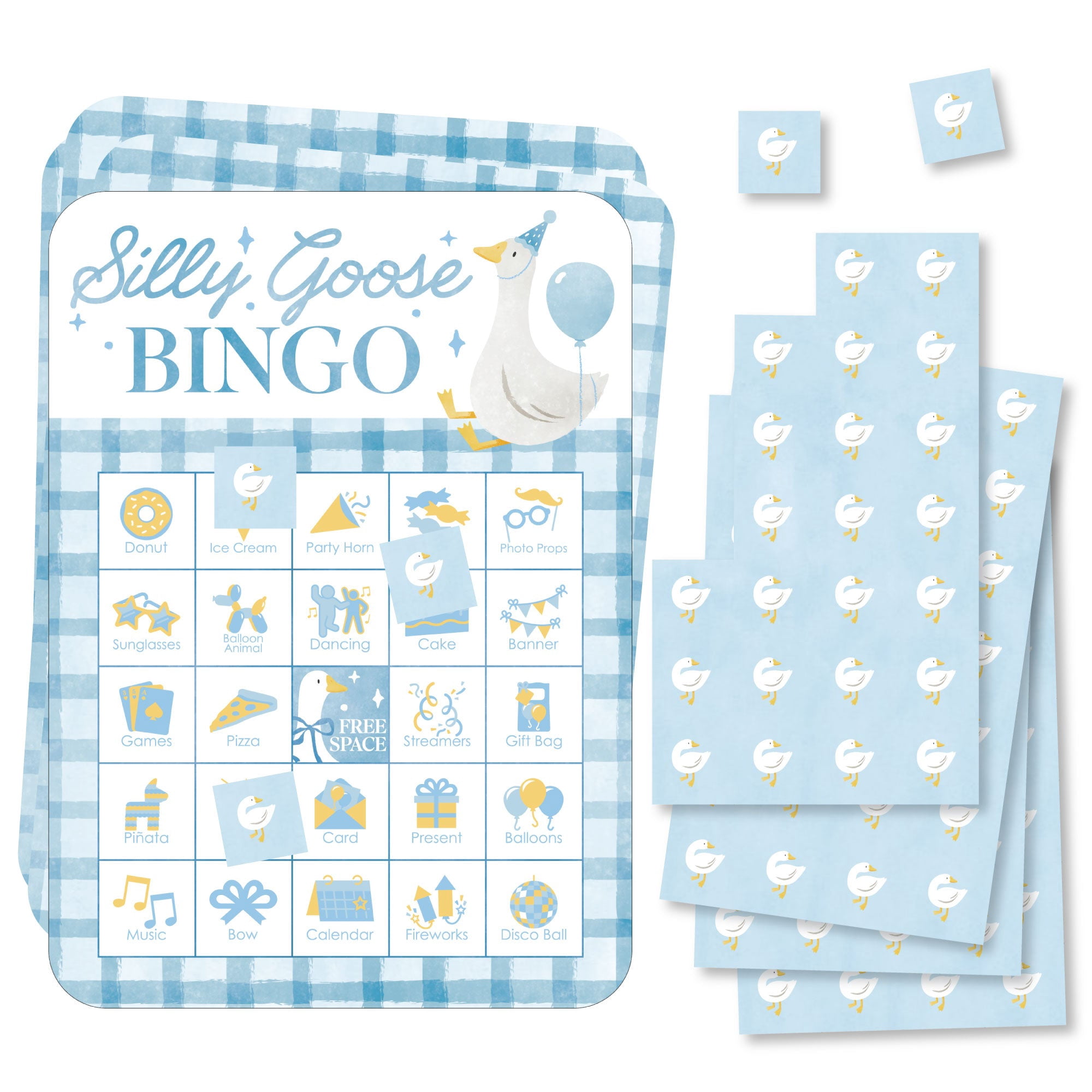 Big Dot of Happiness One Silly Goose Blue Bingo Cards and Markers, Boy ...