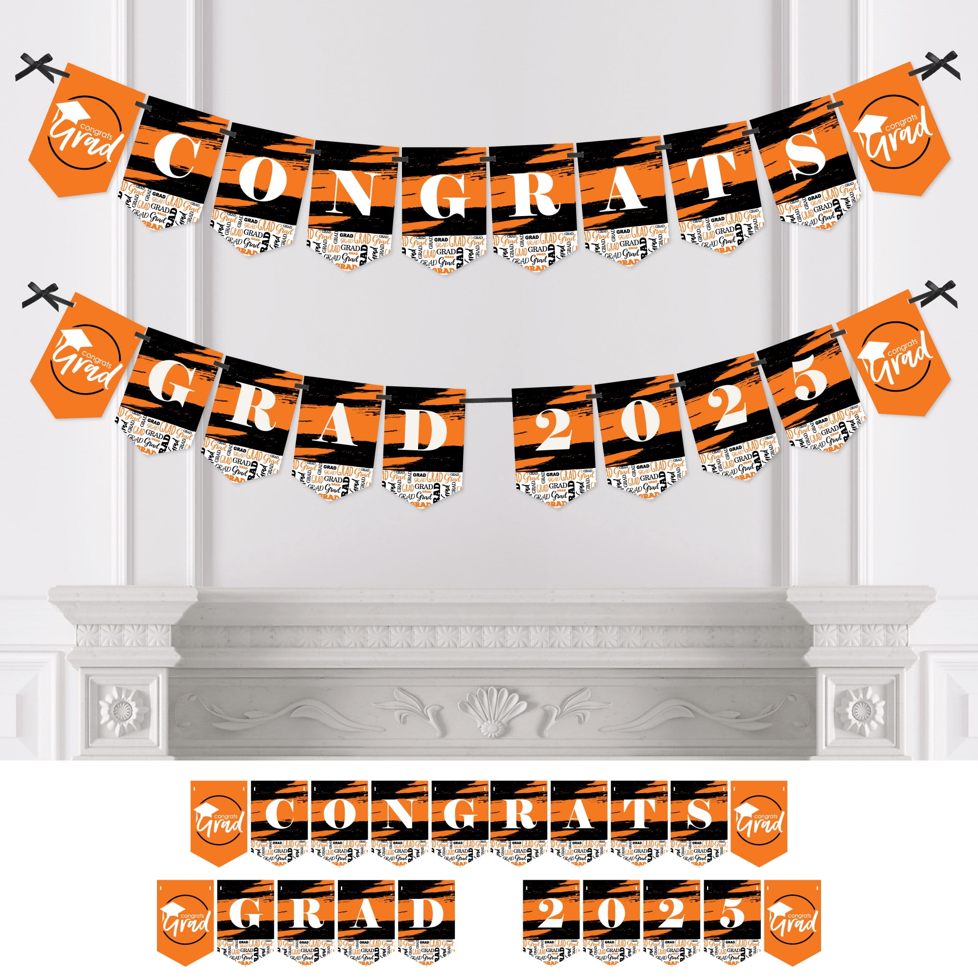 Big Dot of Happiness Orange Graduation Bunting Banner - Party ...
