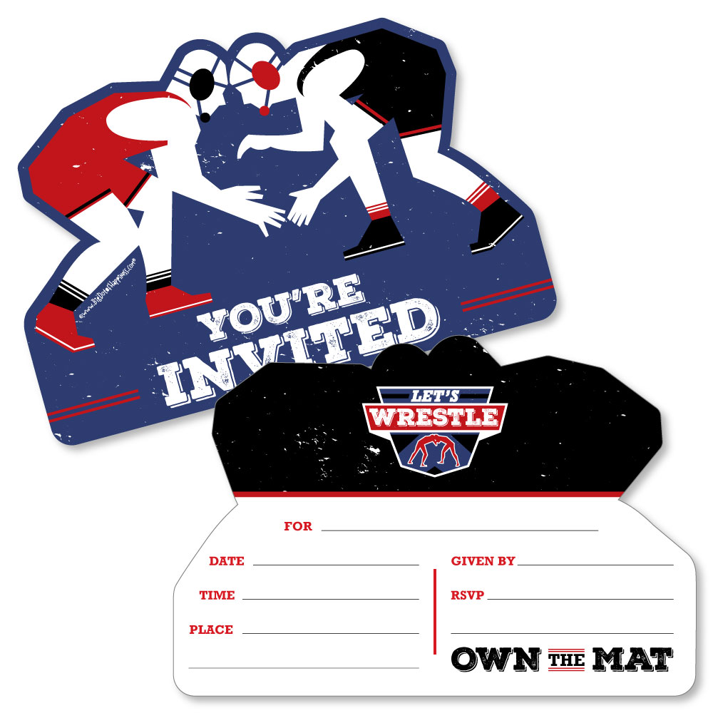Big Dot of Happiness Own the Mat - Wrestling - Shaped Fill-in Invites ...