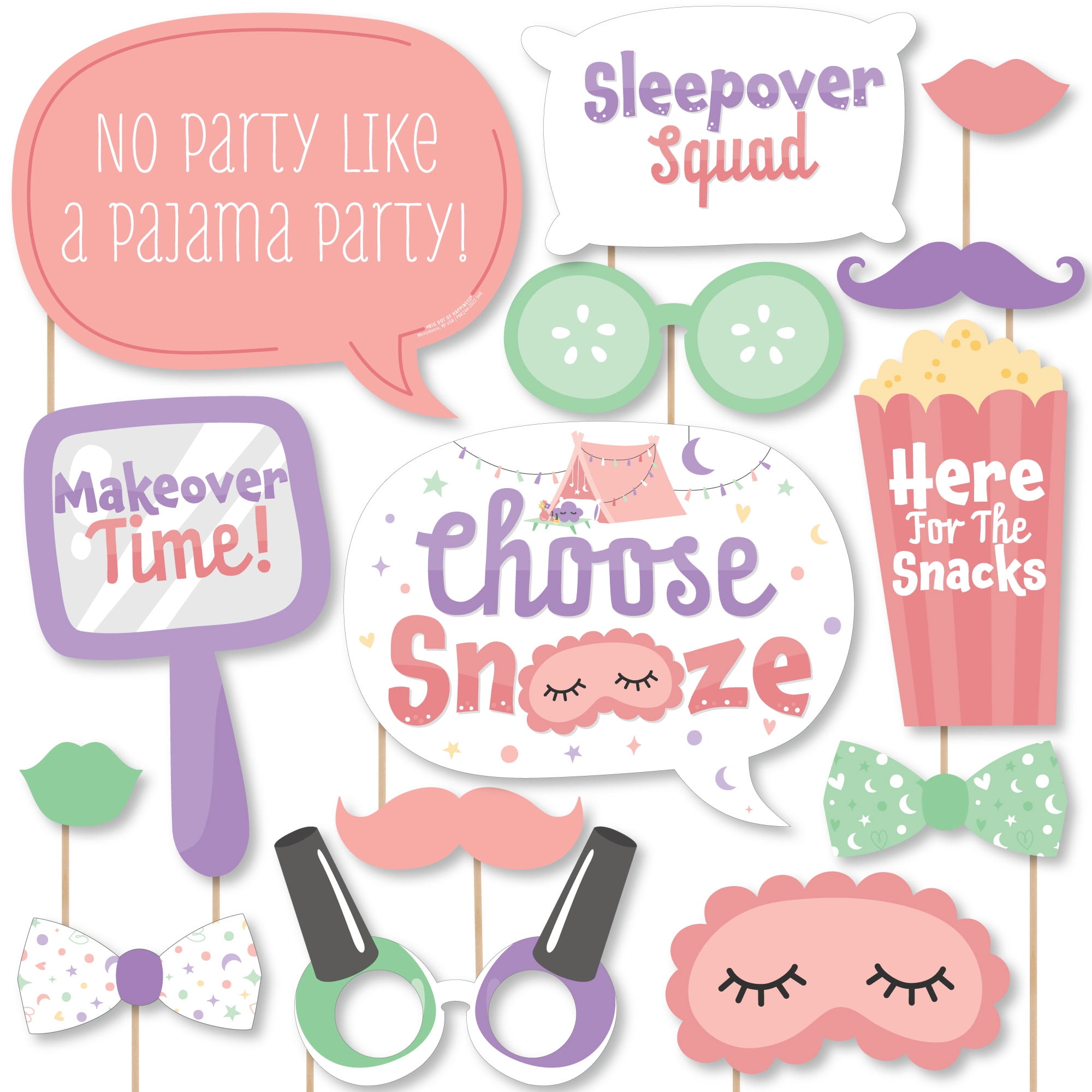 Big Dot of Happiness Pajama Slumber Party - Girls Sleepover Birthday Party Photo Booth Props Kit ...