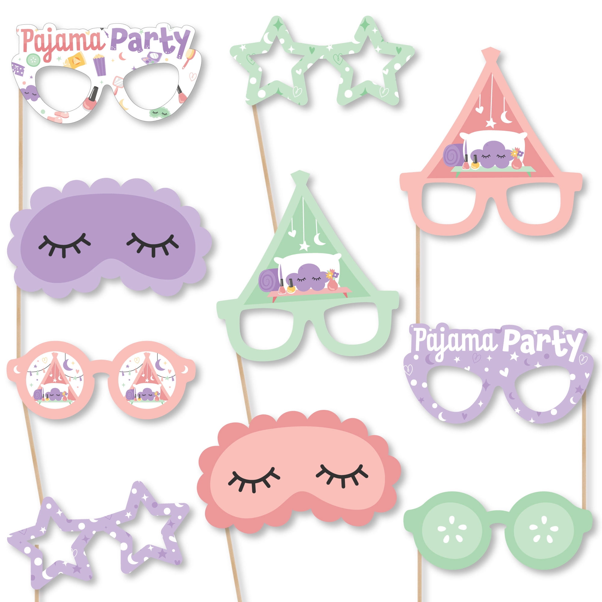 Big Dot of Happiness Pajama Slumber Party Glasses and Masks - Paper ...