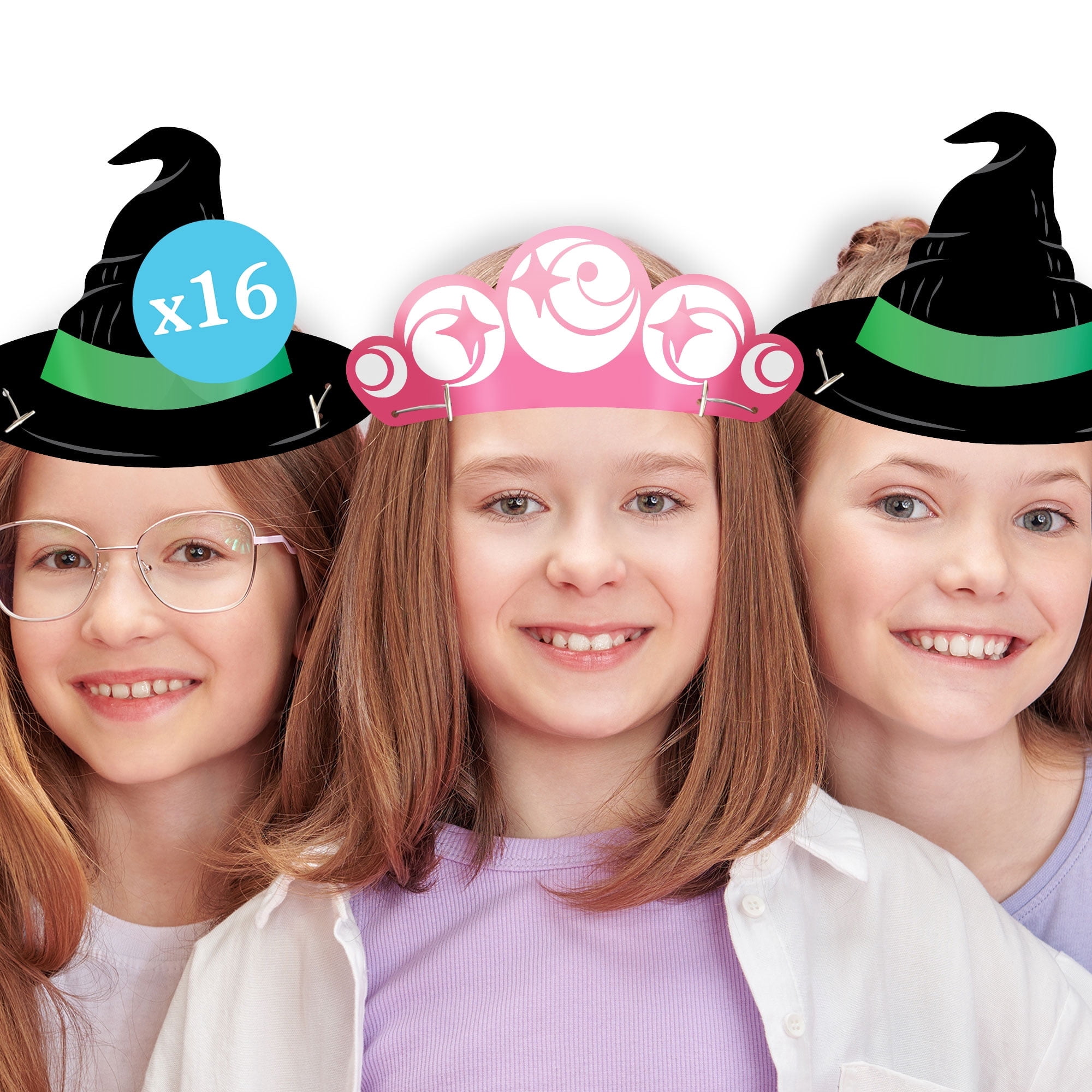 Big Dot of Happiness Paper Witch Hat and Pink Crown Headbands, Pink and ...