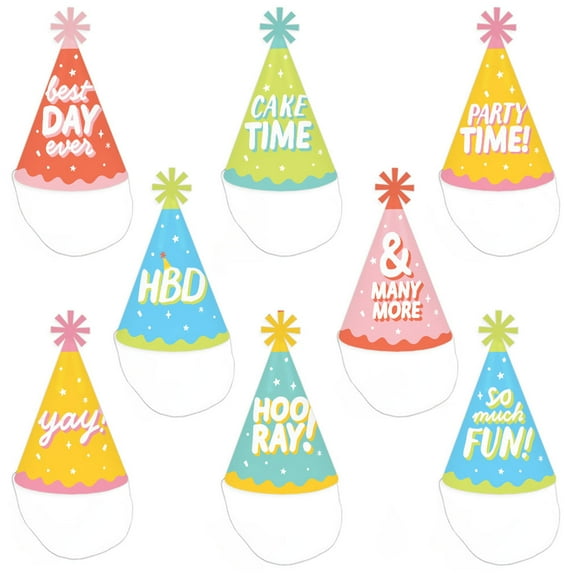 Big Dot of Happiness Party Time - Cone Happy Birthday Party Hats for ...