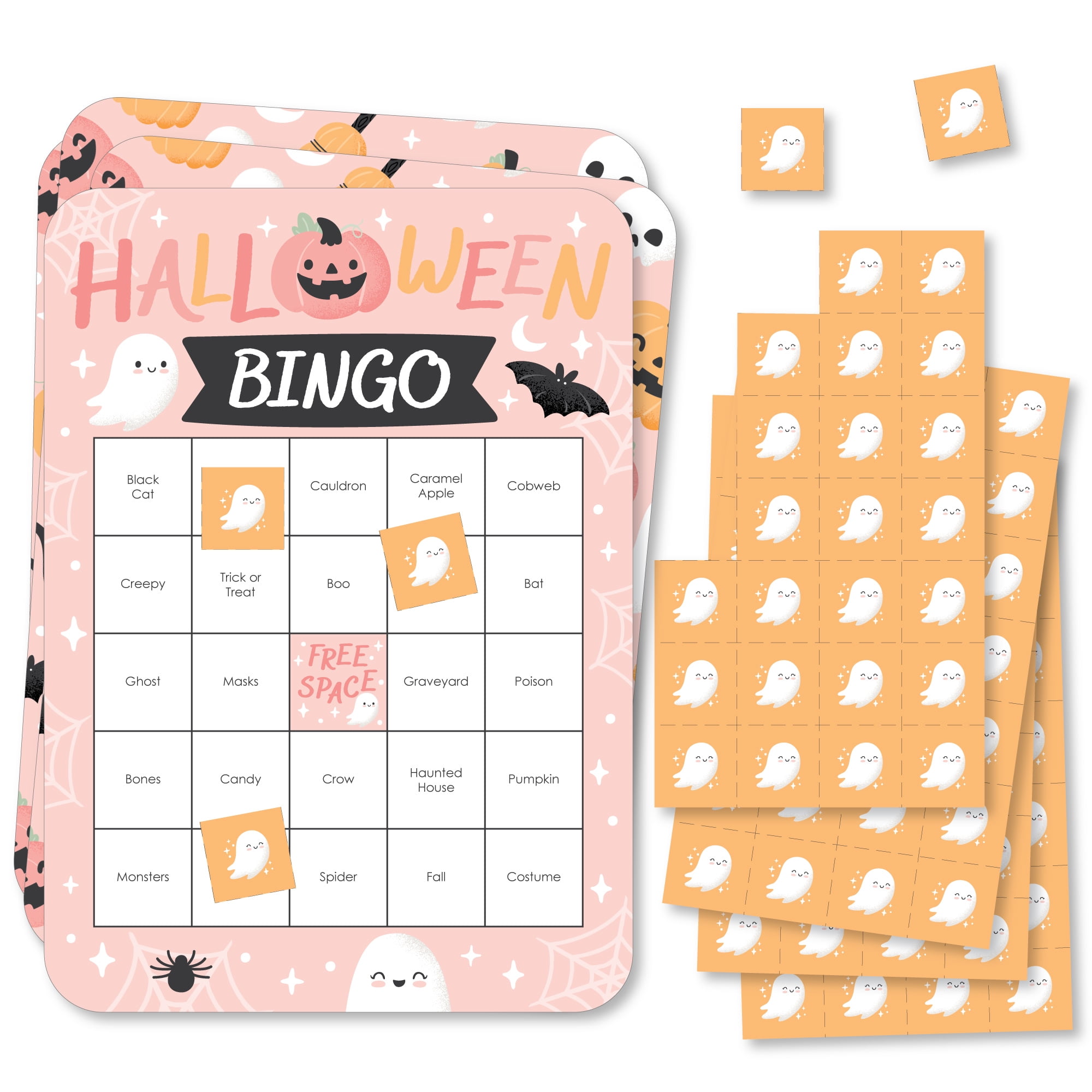 Big Dot of Happiness Pastel Halloween - Bingo Cards and Markers - Pink ...