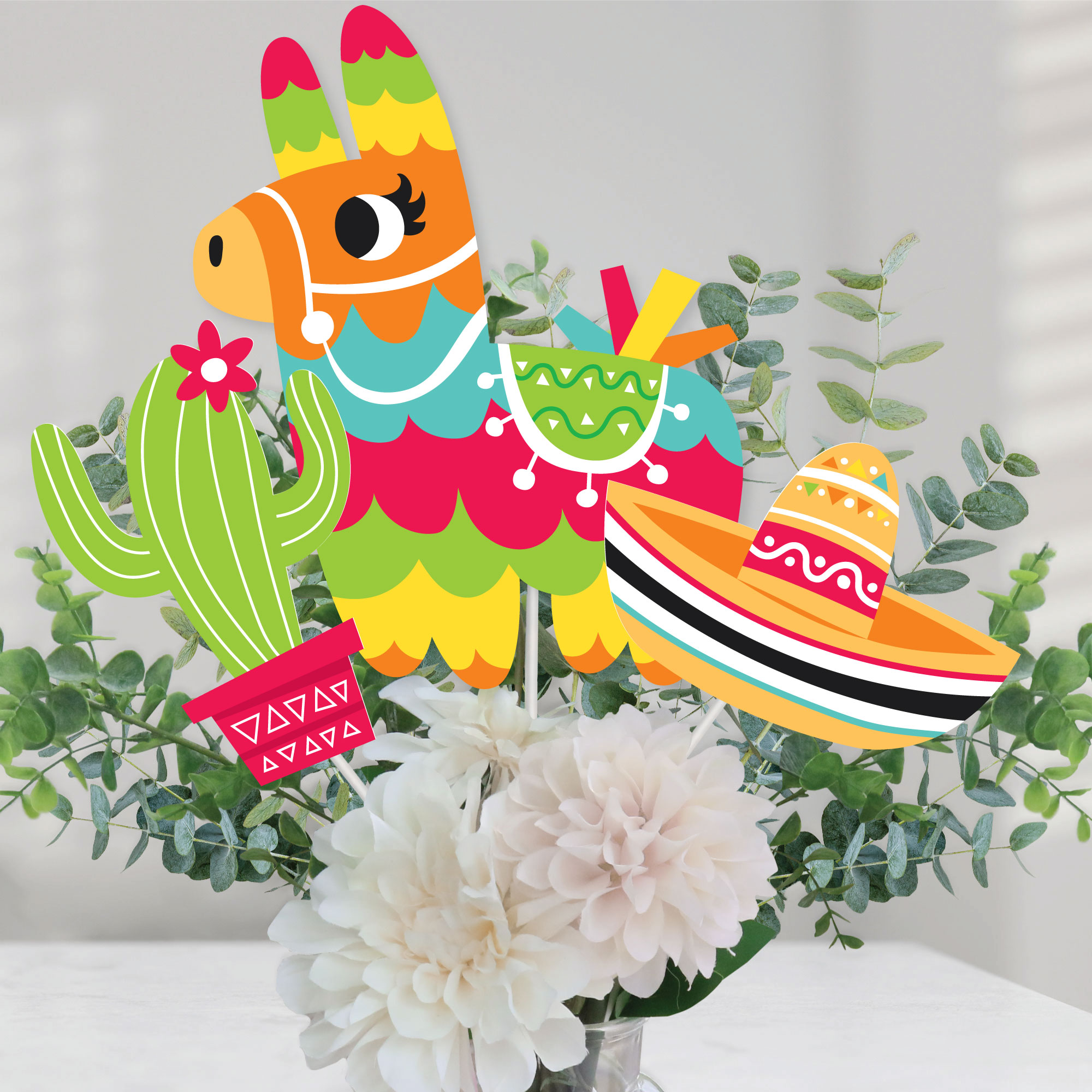 Big Dot of Happiness Pinata Party - Colorful Fiesta Centerpiece Sticks ...