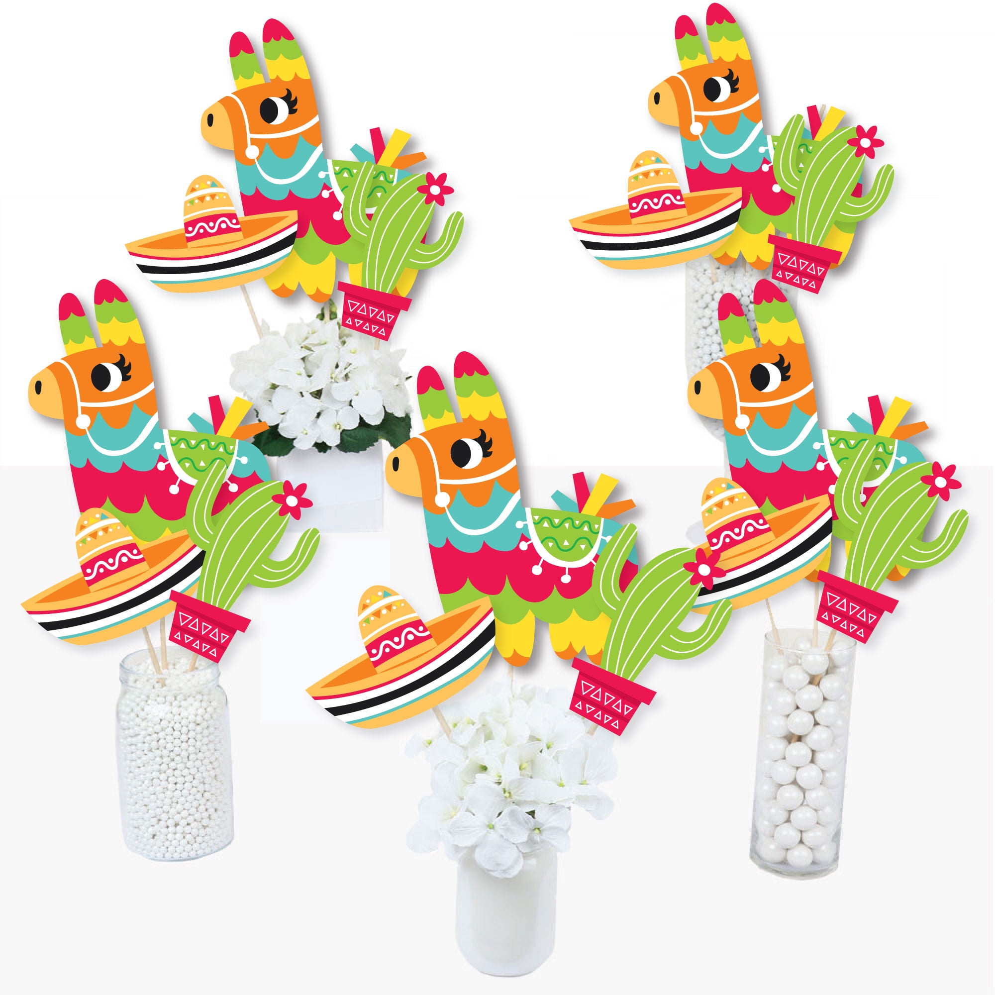 Big Dot of Happiness Pinata Party - Colorful Fiesta Centerpiece Sticks ...