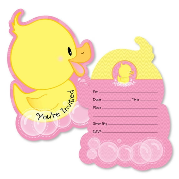 Big Dot of Happiness Pink Ducky Duck - Shaped Fill-in Invitations ...
