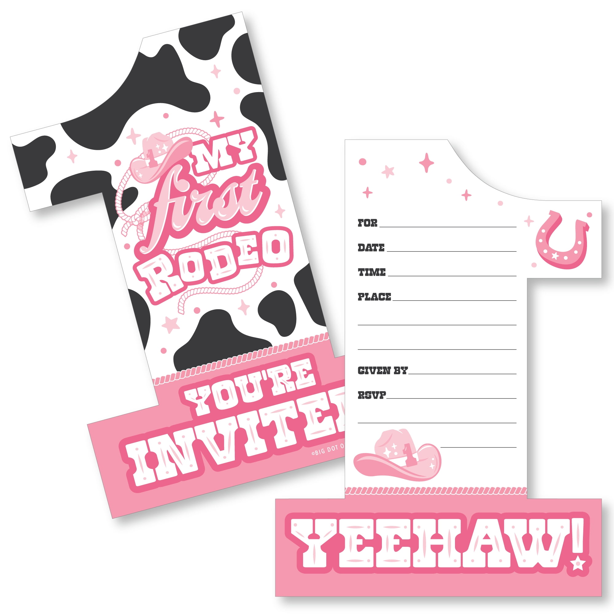Big Dot of Happiness Pink First Rodeo - Shaped Fill-In Invitations ...