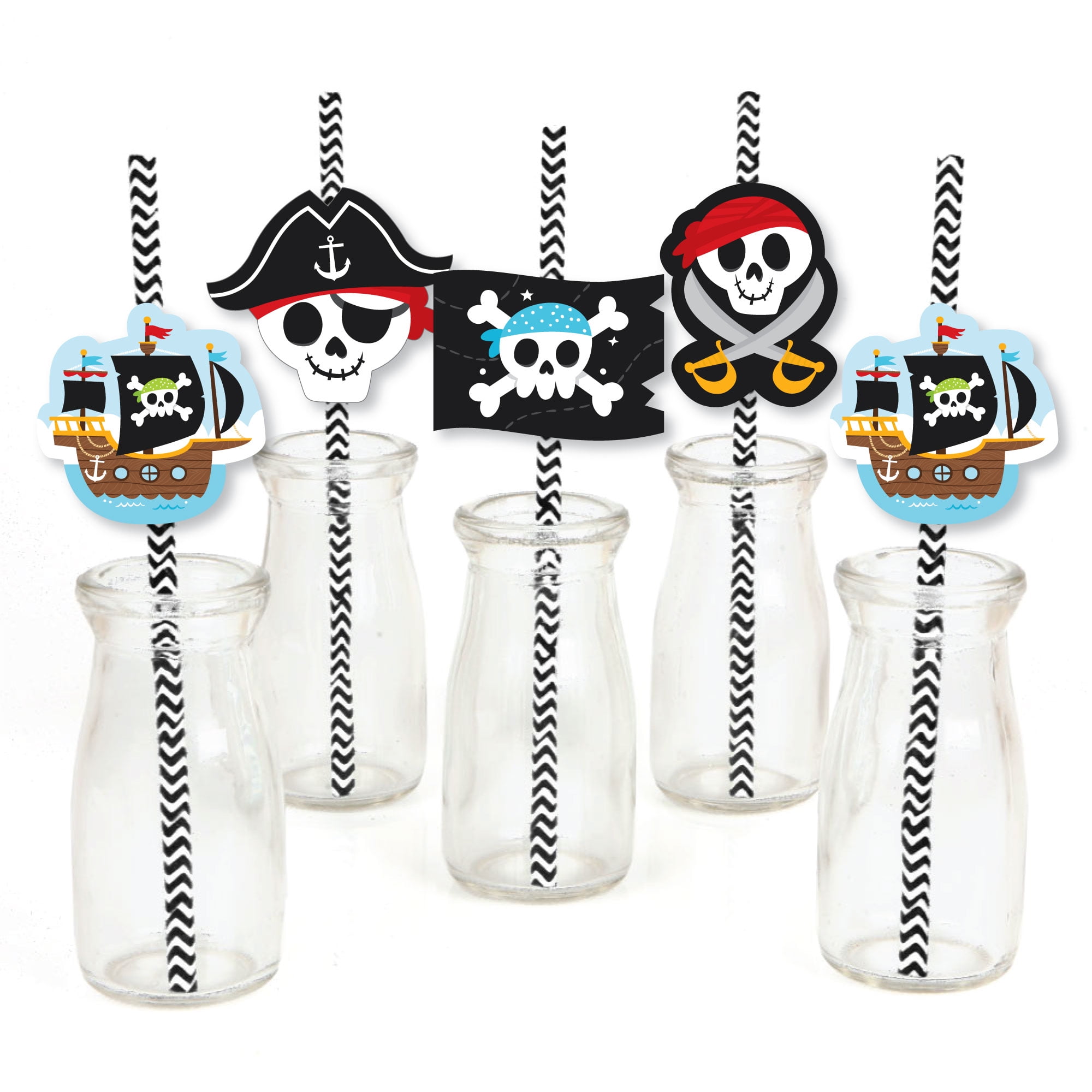 Big Dot of Happiness Pirate Ship Adventures - Paper Straw Decor - Skull ...