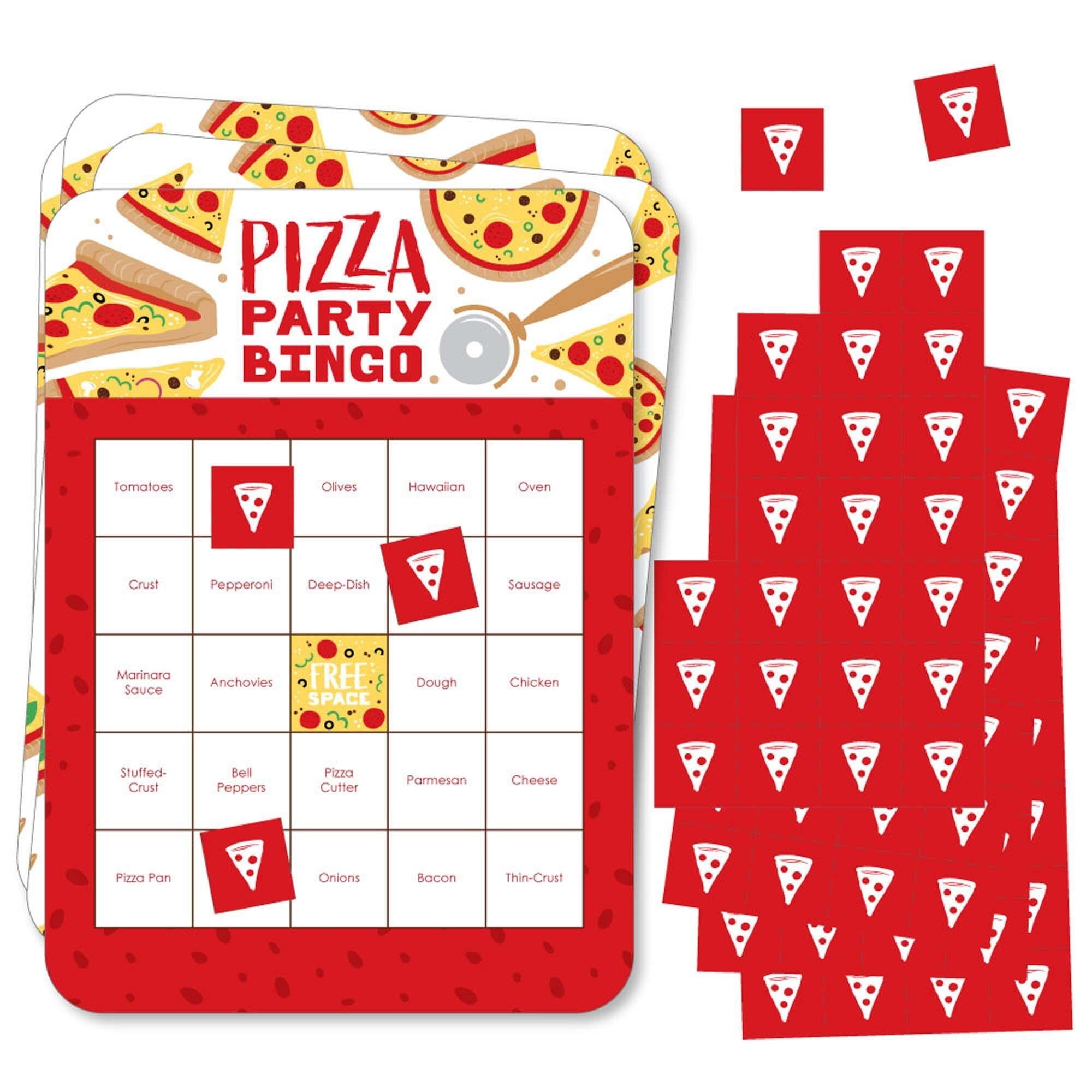 Big Dot of Happiness Pizza Party Time - Bingo Cards and Markers - Baby Shower or Birthday Party ...