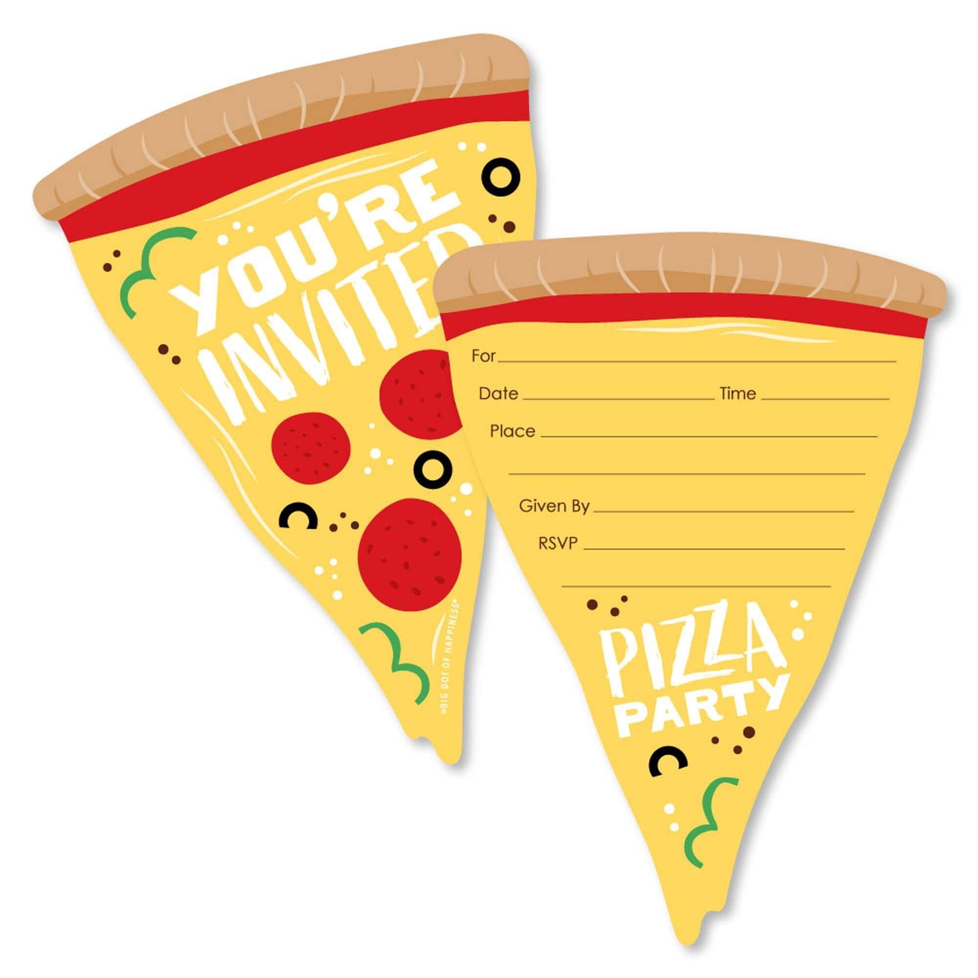 Big Dot of Happiness Pizza Party Time - Shaped Fill-in Invitations ...