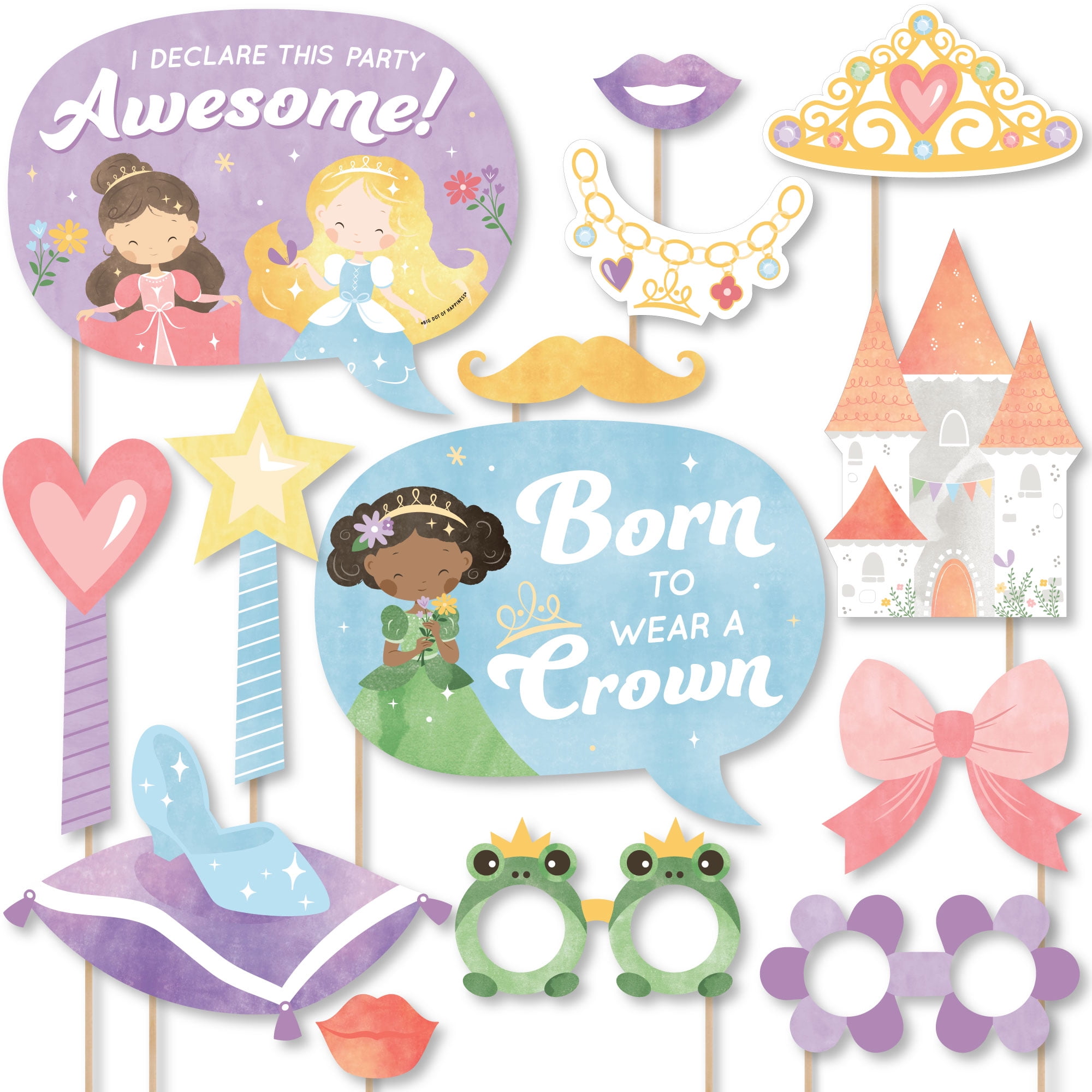 Big Dot of Happiness Princess Photo Booth Props Kit, Paper Dress Up Princess Birthday Party ...