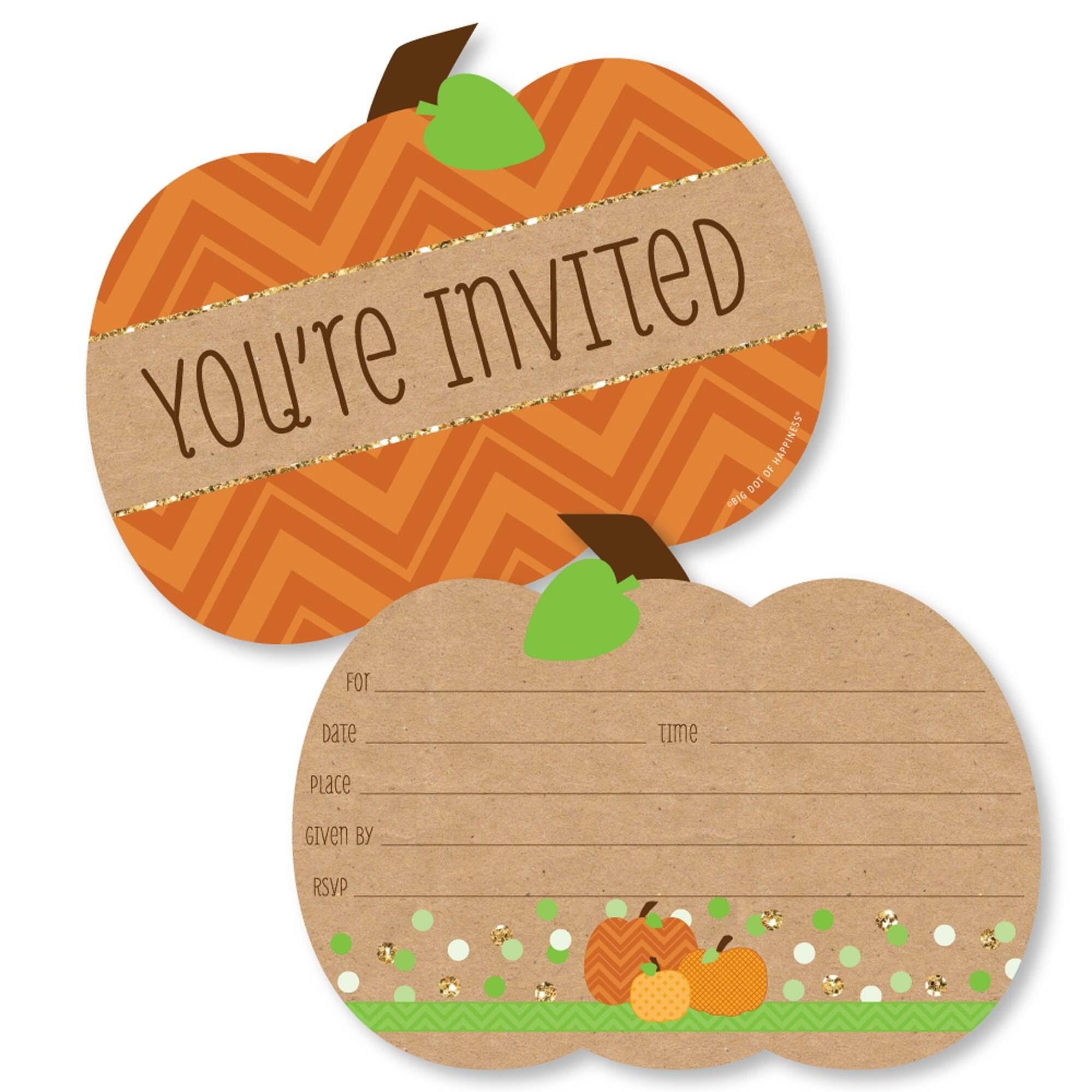 Big Dot of Happiness Pumpkin Patch - Shaped Fill-in Invitations - Fall ...