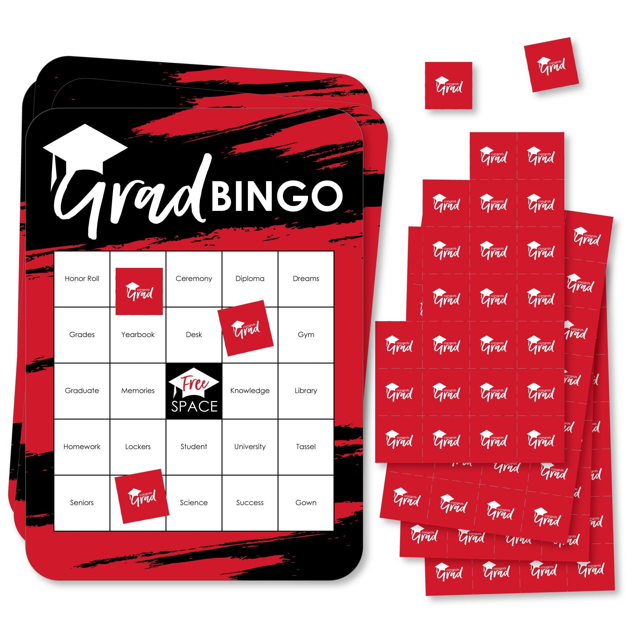 Big Dot of Happiness Red Grad Bingo Game Set - Cards, Markers & Paper ...