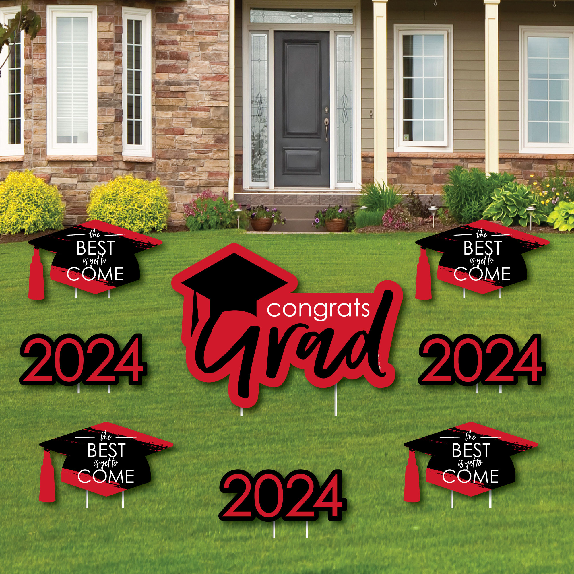 Big Dot of Happiness Red Grad Class of 2024 Outdoor Decorations ...