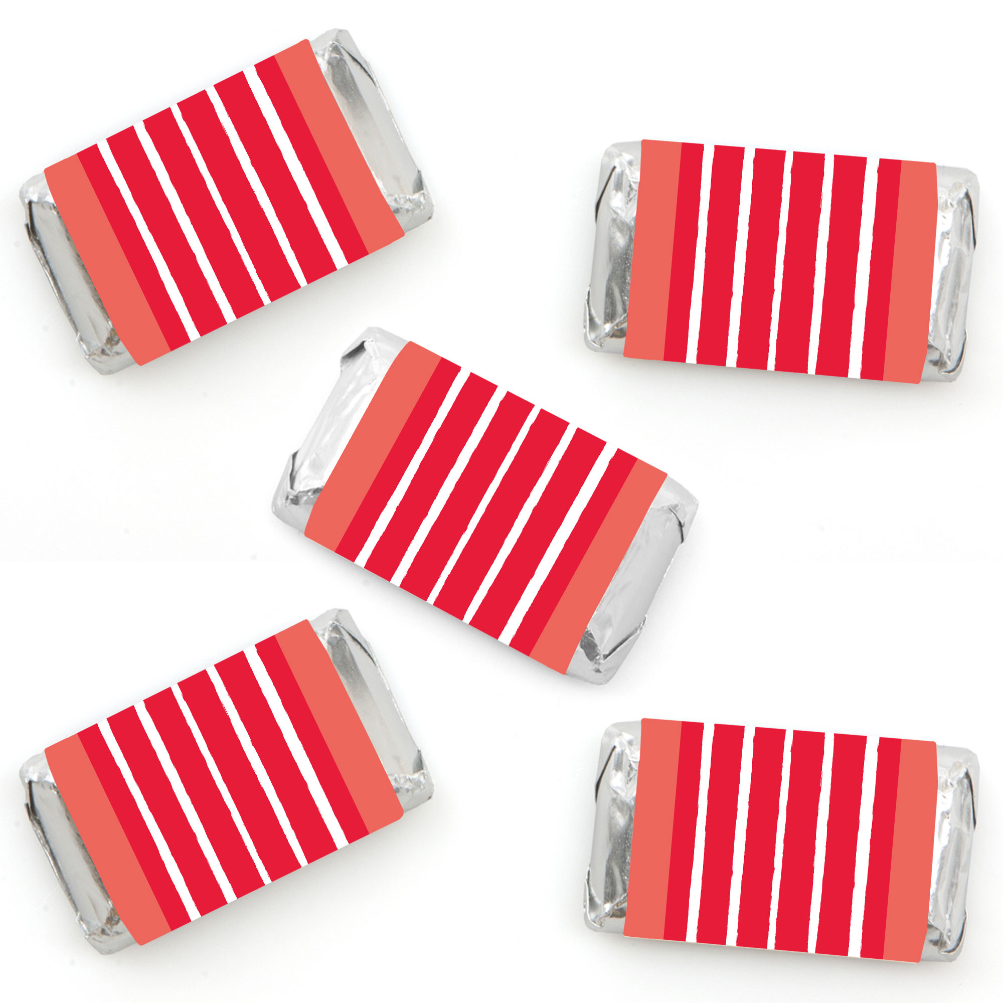 Big Dot of Happiness Red Stripes - Mini Candy Bar Wrapper Stickers ...