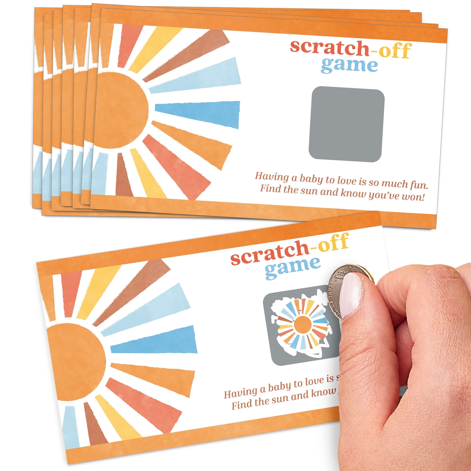 Big Dot of Happiness Retro Sunshine Baby Shower Scratchers, Here Comes ...