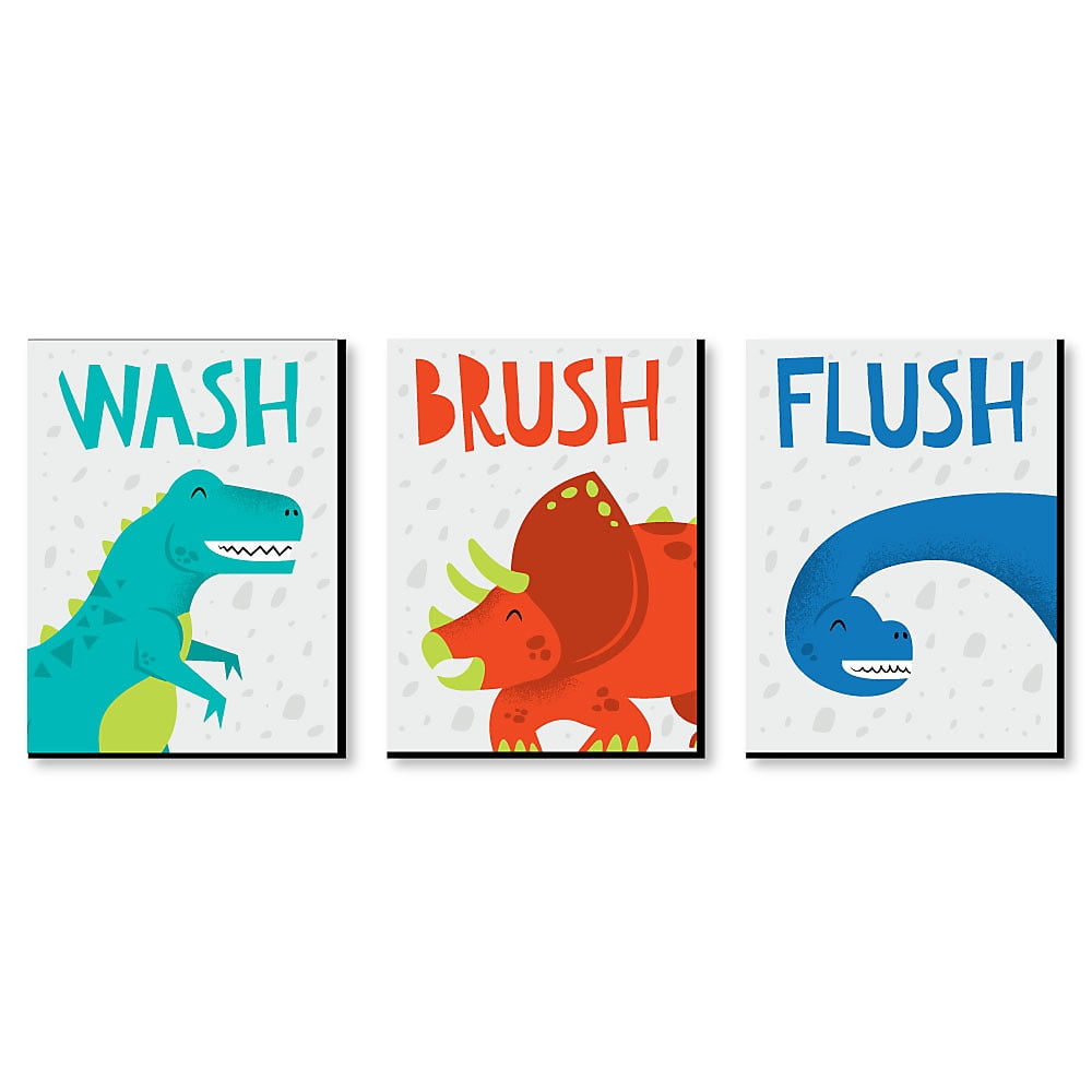 Big Dot of Happiness Roar Dinosaur Kids Bathroom Wall Art, 7.5 x 10 in ...