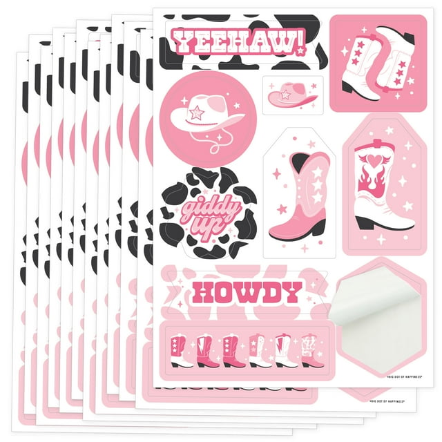 Big Dot of Happiness Rodeo Cowgirl - Pink Western Party Favor Sticker ...