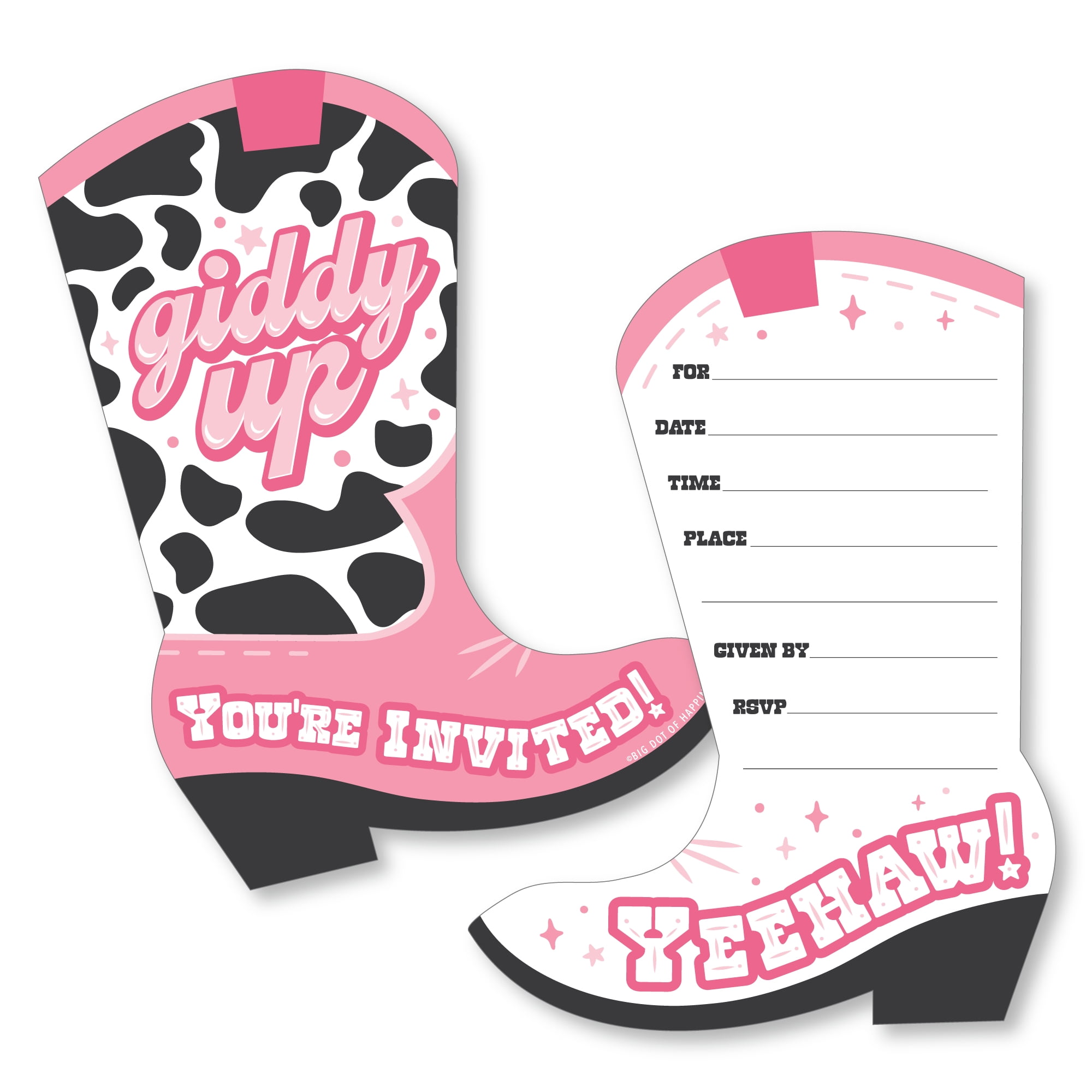 Big Dot of Happiness Rodeo Cowgirl - Shaped Fill-In Invitations - Pink ...