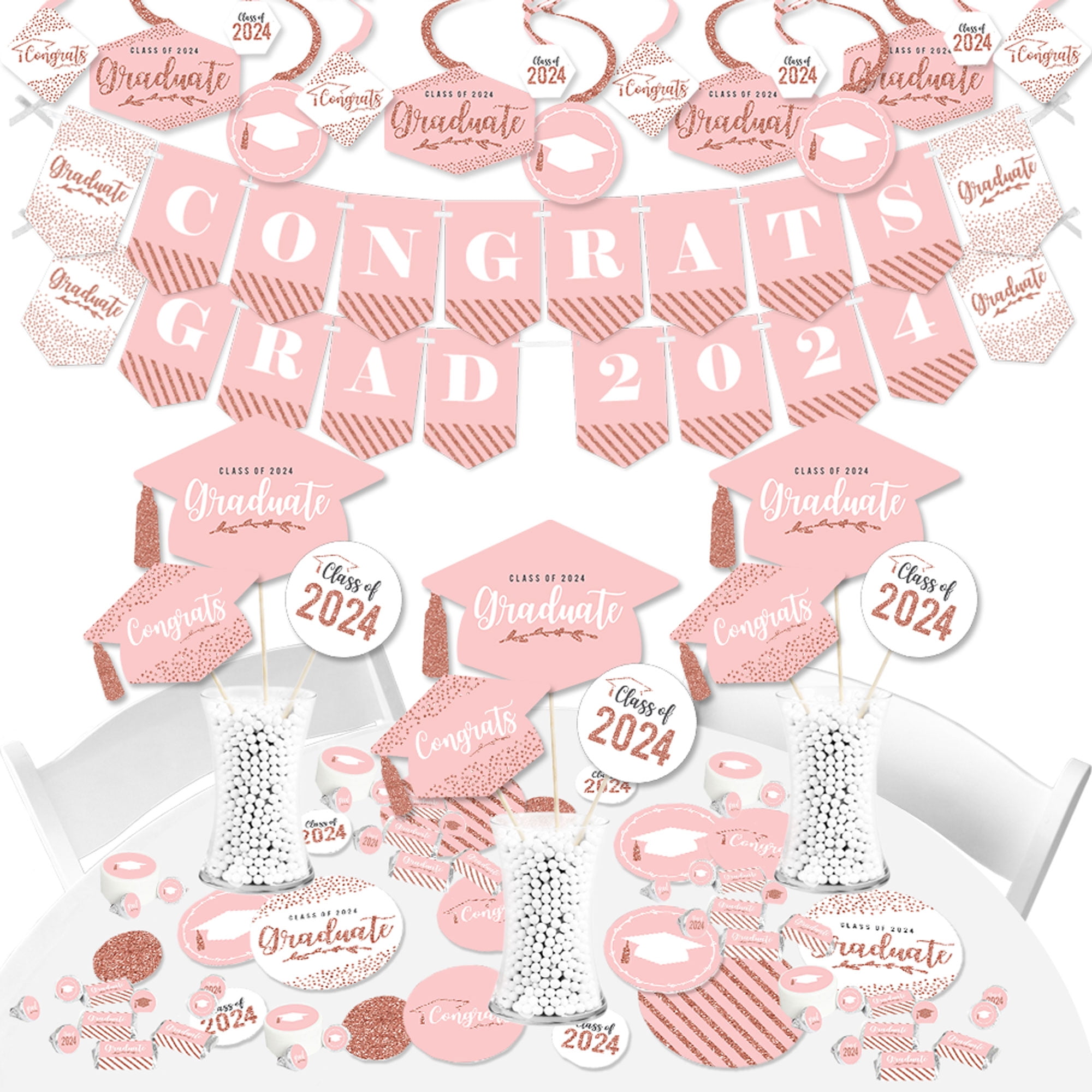 Rose Gold Graduation 2024, Party Supplies & Decor Kit, Big Dot of ...