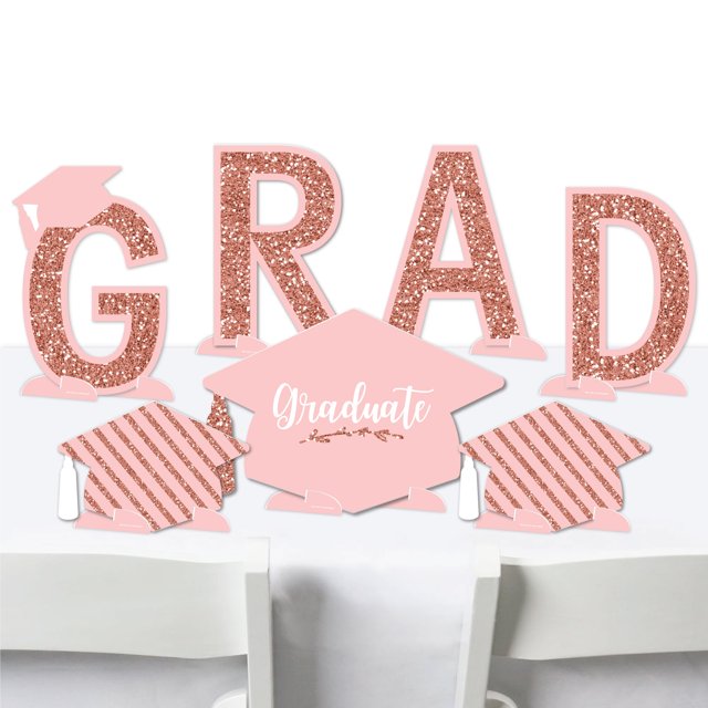 Big Dot of Happiness Rose Gold Grad - Graduation Party Centerpiece ...