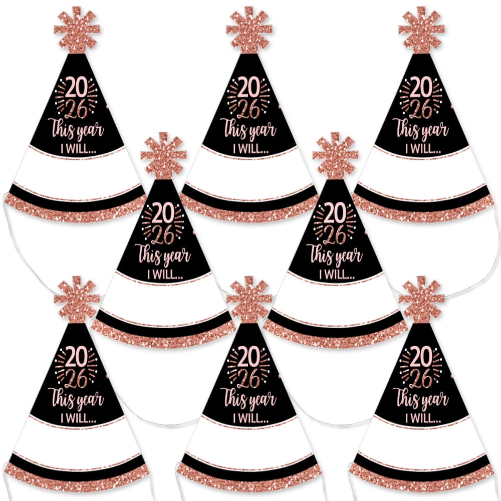 Big Dot of Happiness Rose Gold Happy New Year - Mini Cone 2026 New Year ...