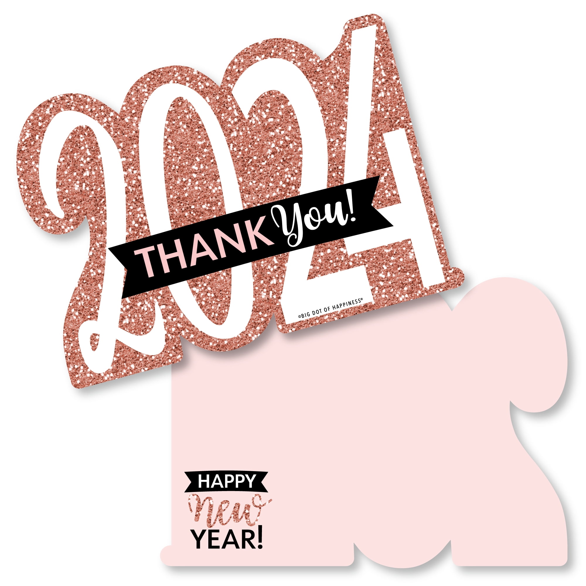 Big Dot of Happiness Rose Gold Happy New Year - Shaped Thank You Cards ...