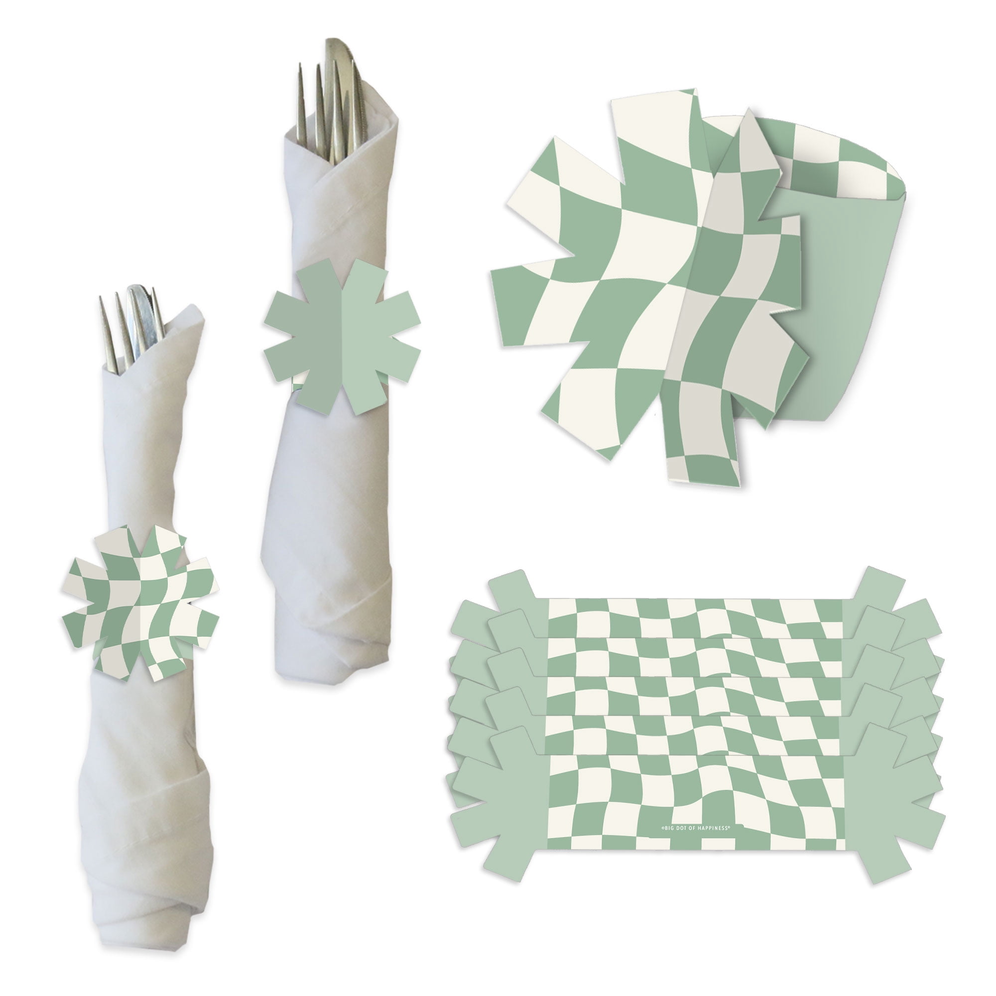 Big Dot of Happiness Sage Green Checkered Party - Paper Napkin Holder ...