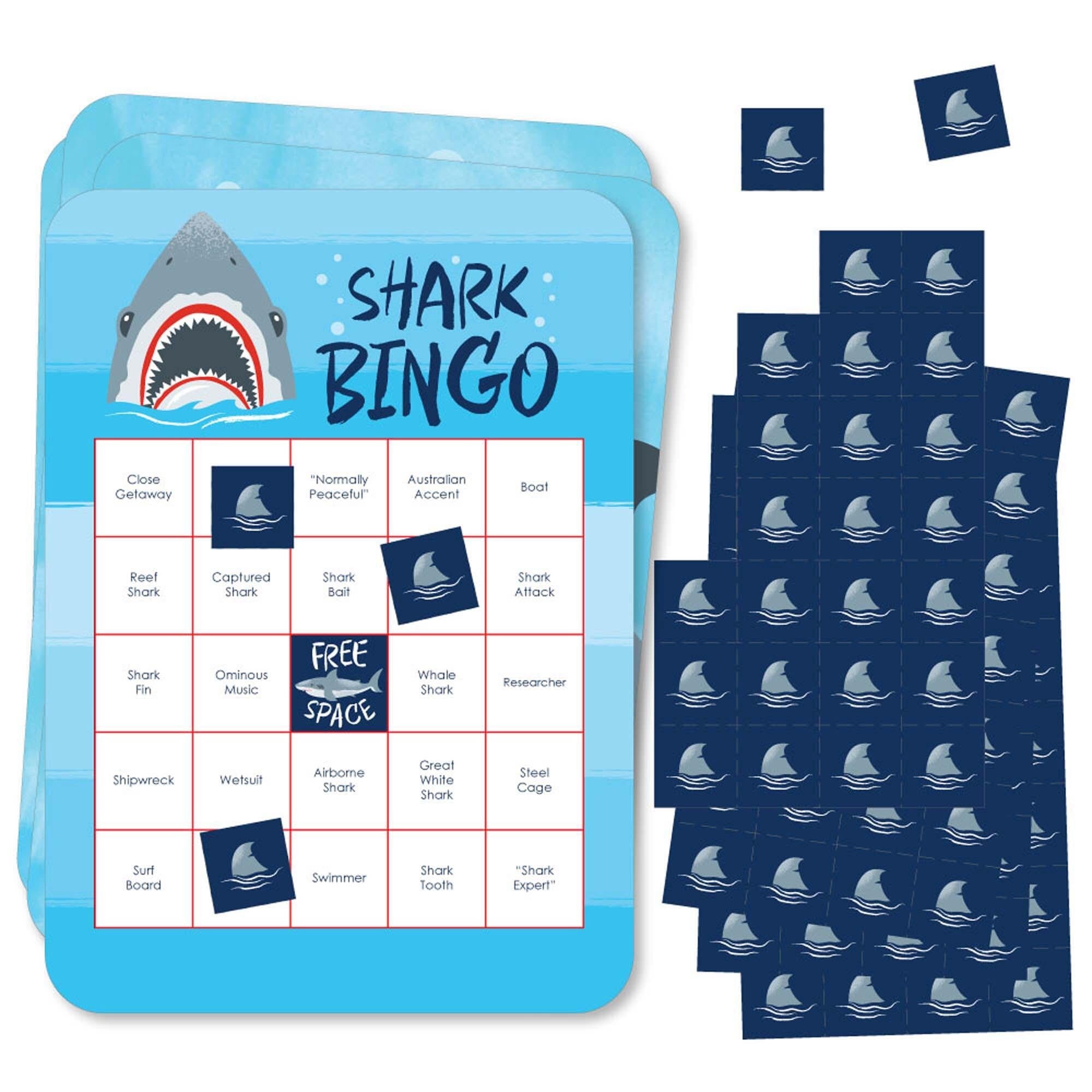 Big Dot of Happiness Shark Zone - Bingo Cards and Markers - Jawsome ...