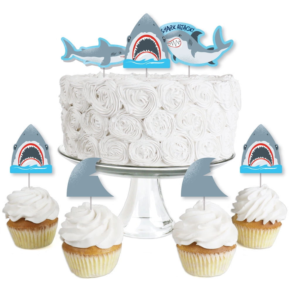 Big Dot of Happiness Shark Zone - Dessert Cupcake Toppers - Jawsome ...