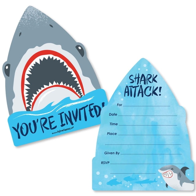 Big Dot of Happiness Shark Zone - Shaped Fill-In Invites - Jawsome ...