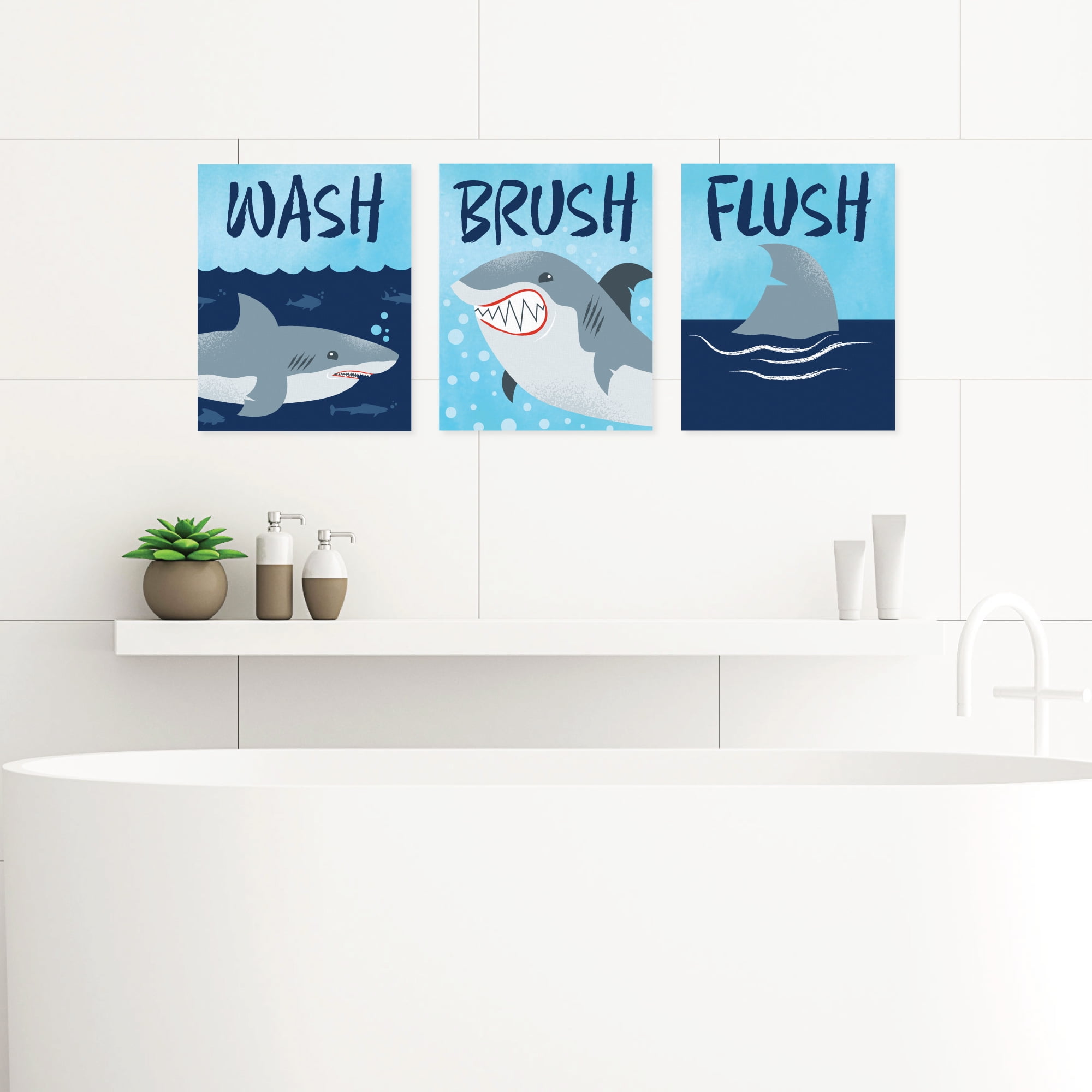 Big Dot of Happiness Shark Zone - Unframed Wash, Brush, Flush - Jawsome ...