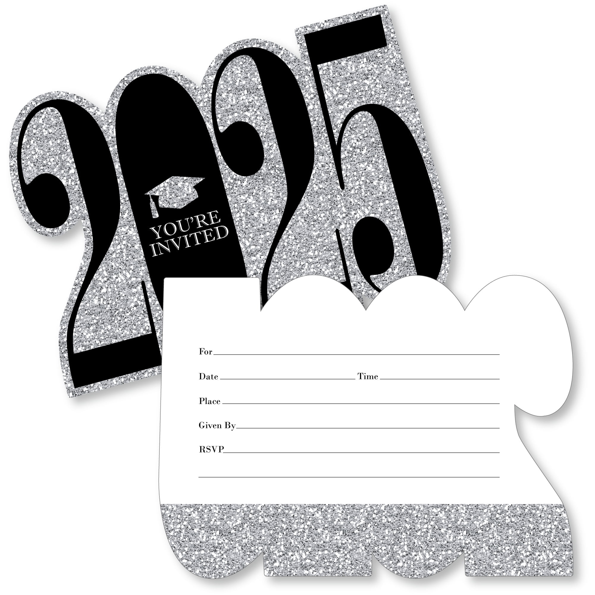 Big Dot of Happiness Silver 2025 Graduation Party Invitations - Shaped ...