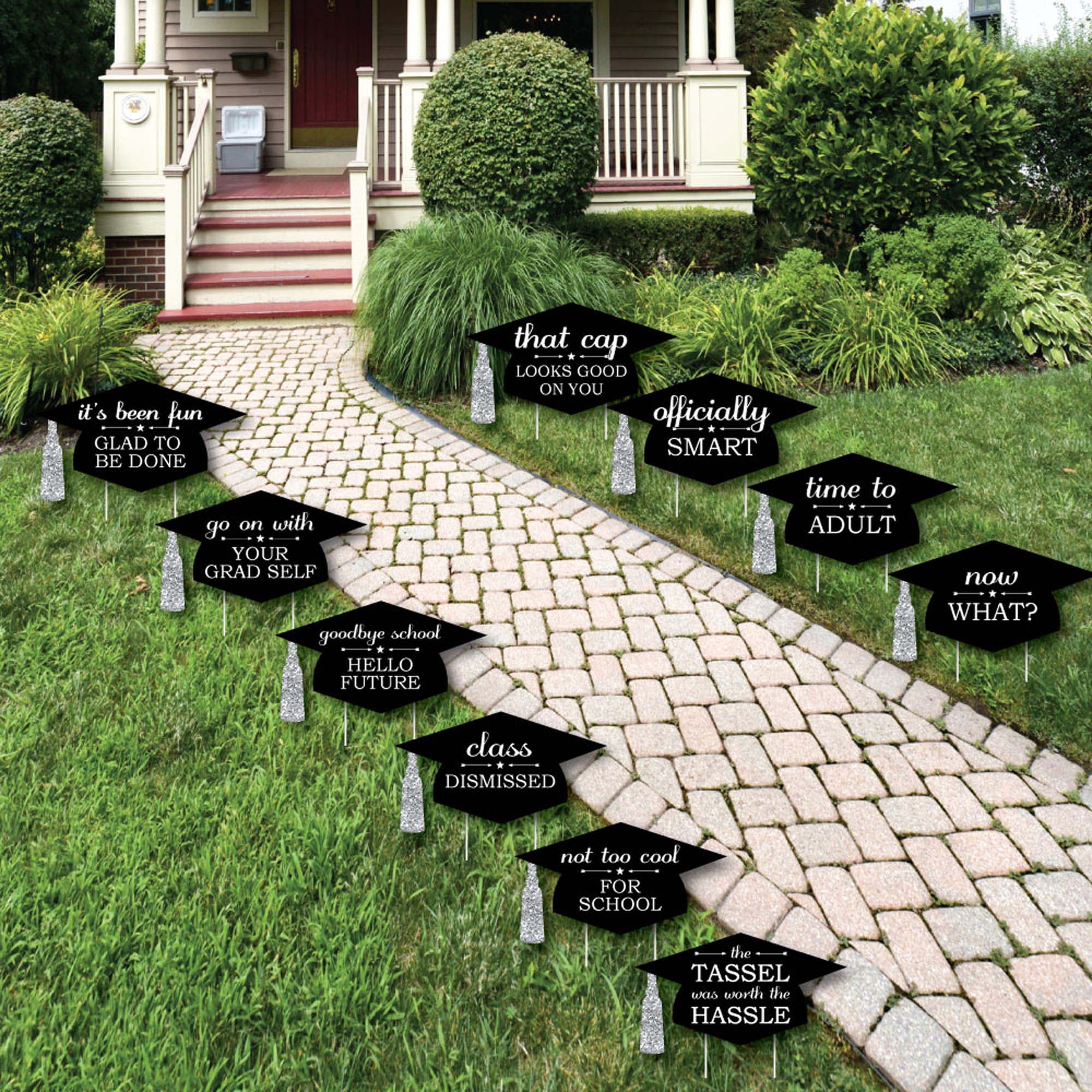 Big Dot of Happiness Silver Graduation Lawn Decorations - 10 Piece ...