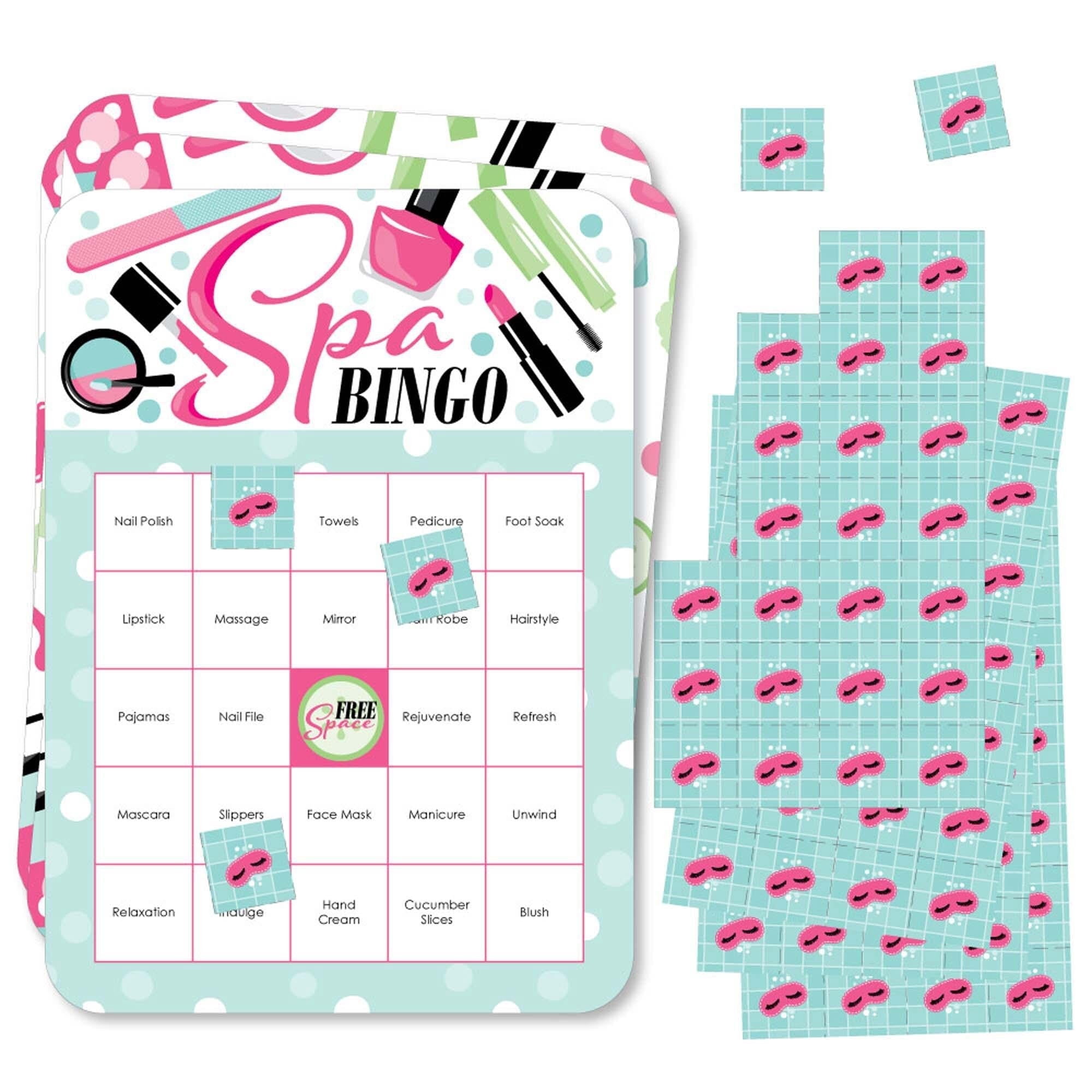 Big Dot of Happiness Spa Day - Bingo Cards and Markers - Girls Makeup ...