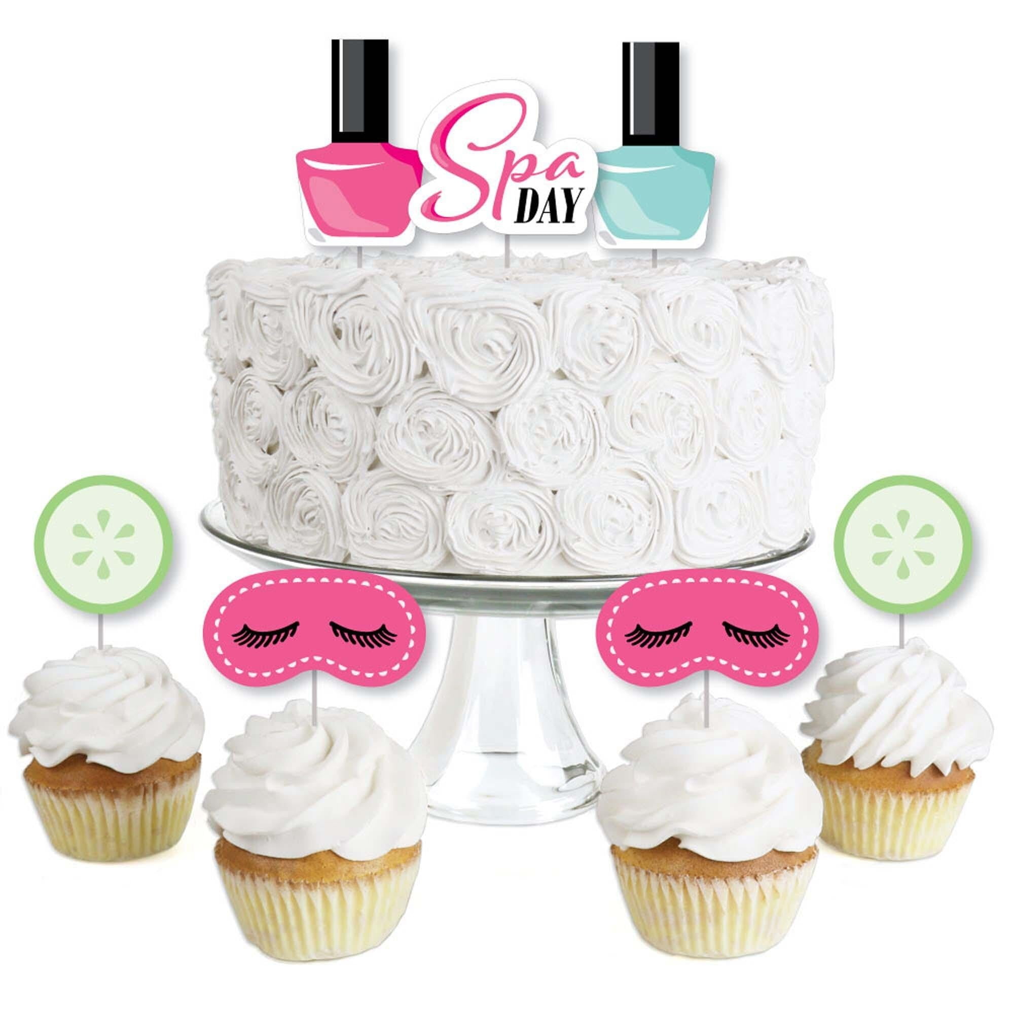 Big Dot of Happiness Spa Day - Dessert Cupcake Toppers - Girls Makeup ...