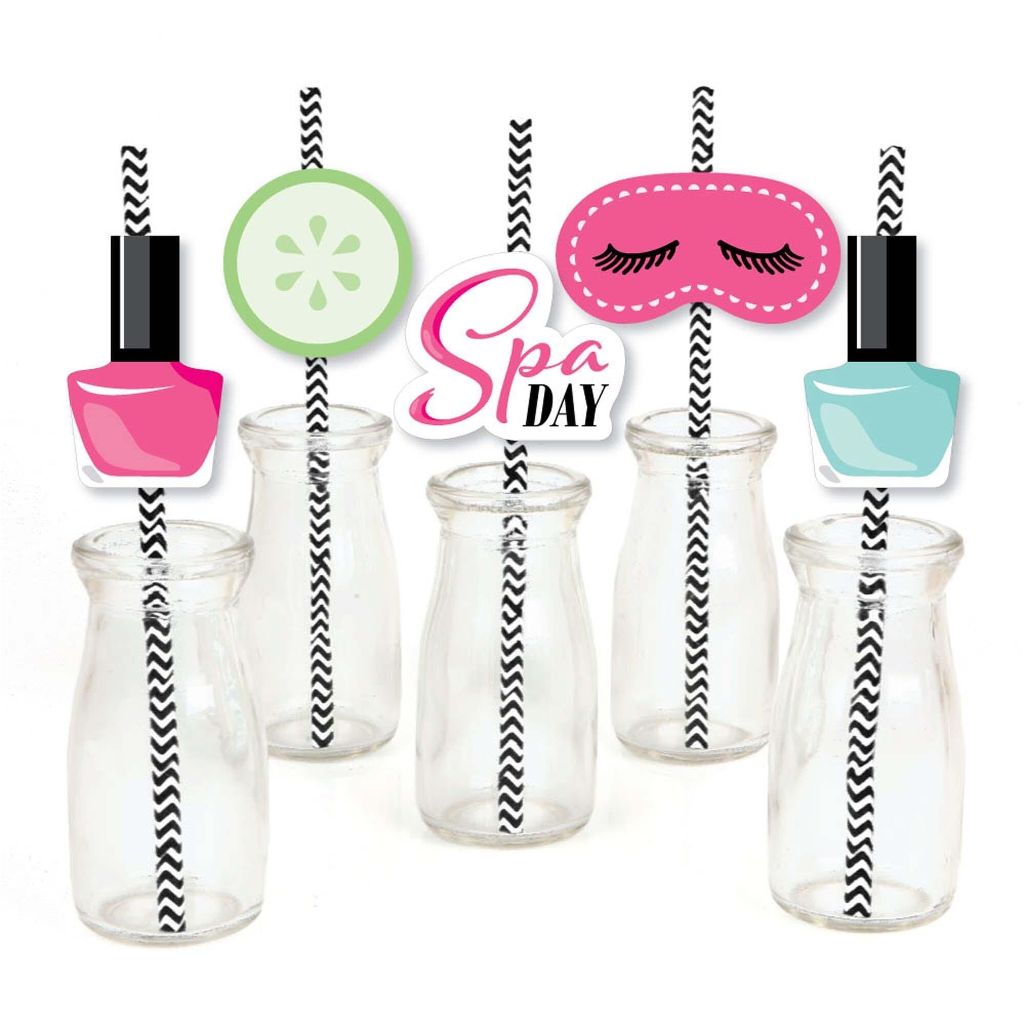 Big Dot of Happiness Spa Day - Paper Straw Decor - Girls Makeup Party ...