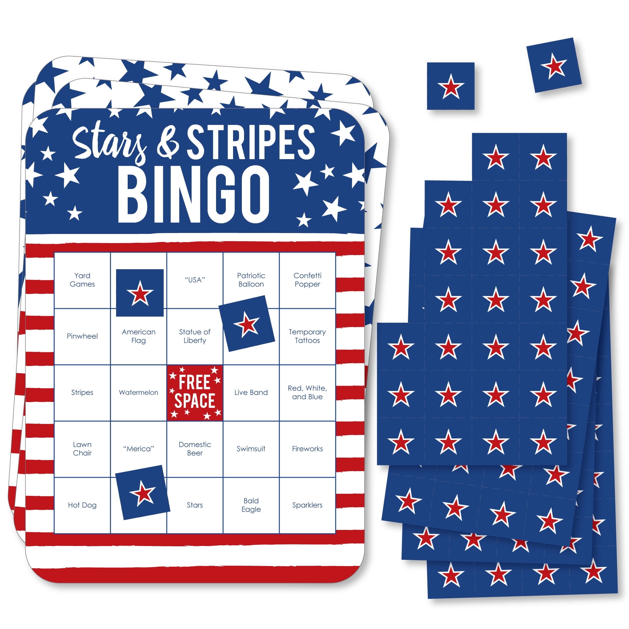 Big Dot of Happiness Stars & Stripes - Bar Bingo Cards and Markers ...
