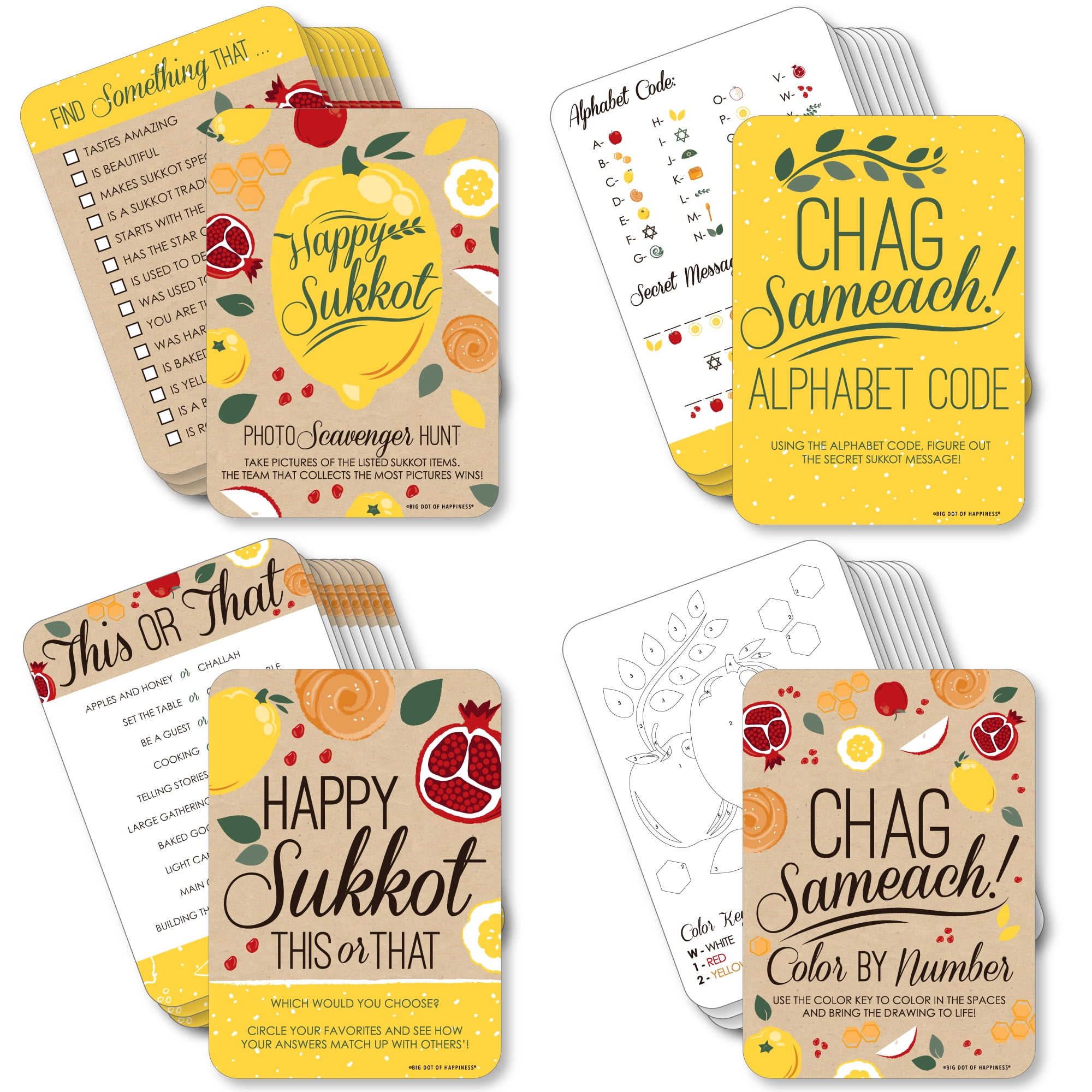 Big Dot of Happiness Sukkot - 4 Sukkah Holiday Games - 10 Cards Each ...