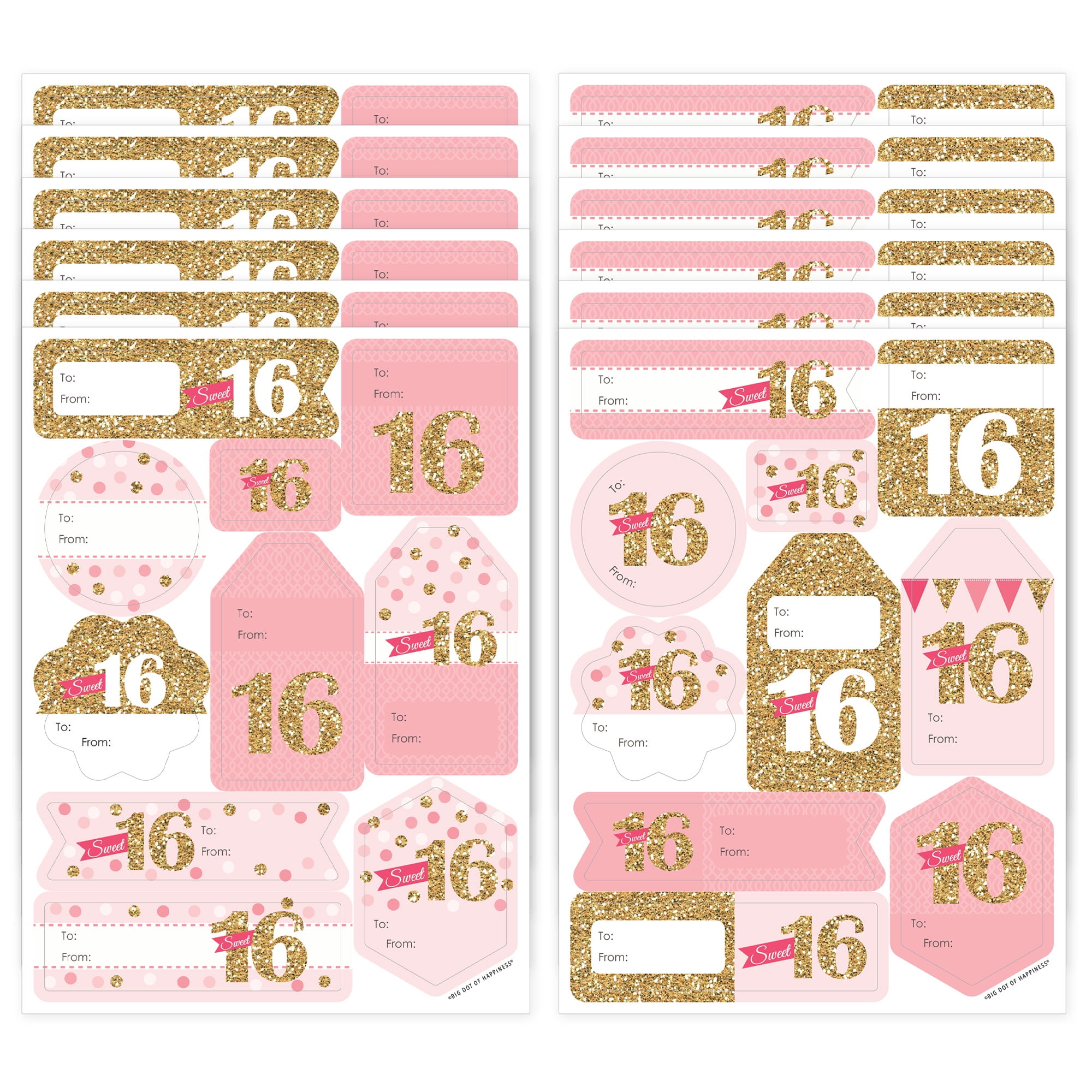 Big Dot of Happiness Sweet 16 - Assorted 16th Birthday Party Gift Tag ...