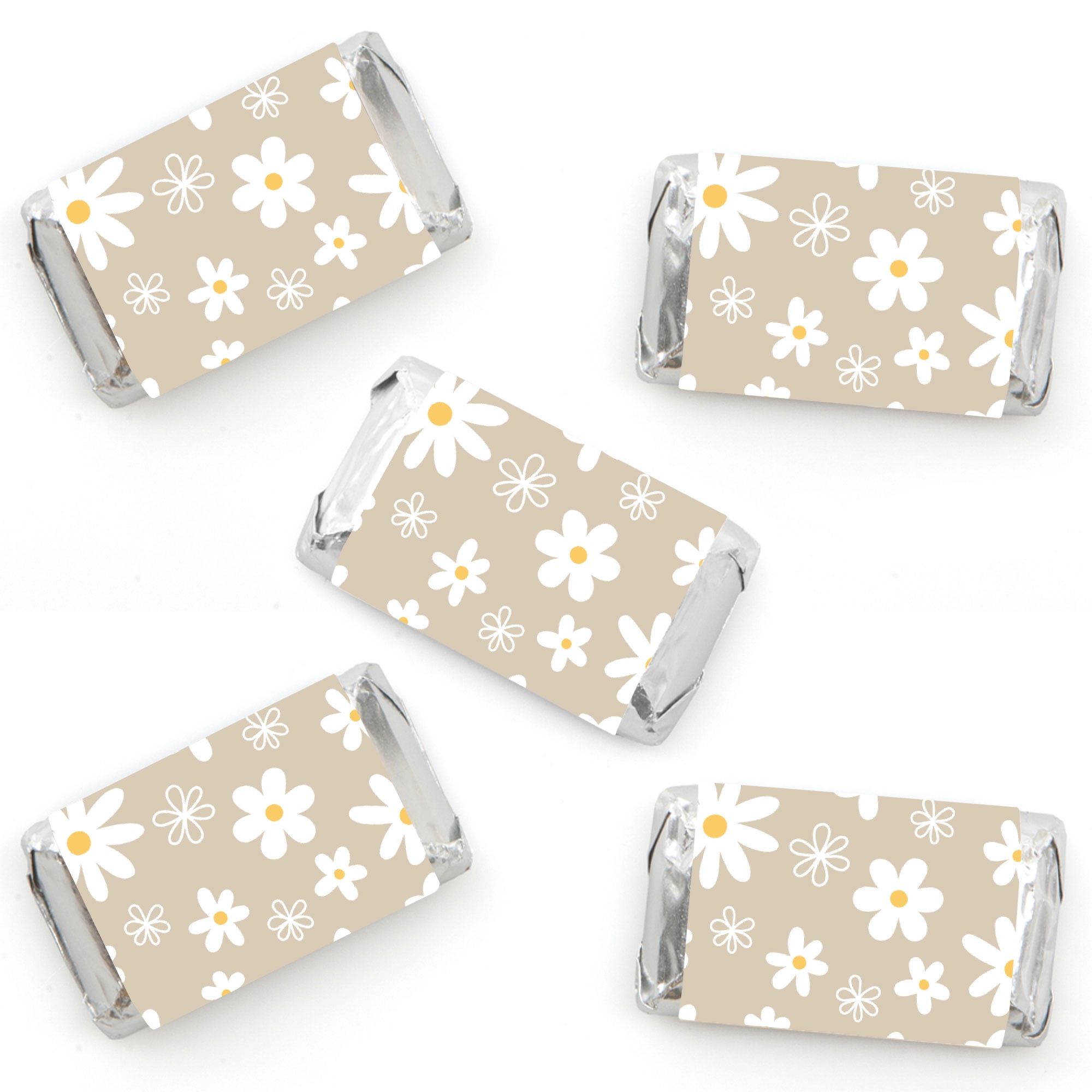 Big Dot of Happiness Tan Daisy Flowers - Mini Candy Bar Wrapper ...