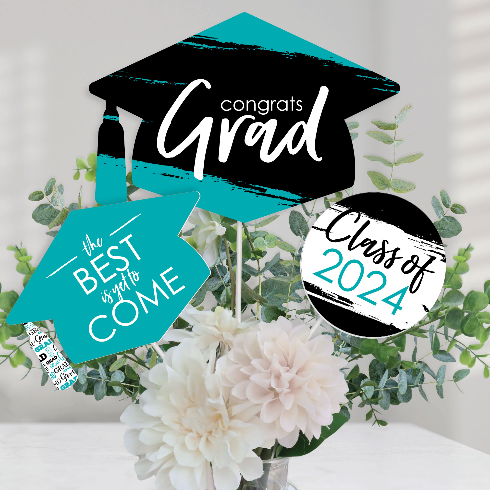Big Dot of Happiness Teal 2024 Graduation Party Centerpiece Sticks ...