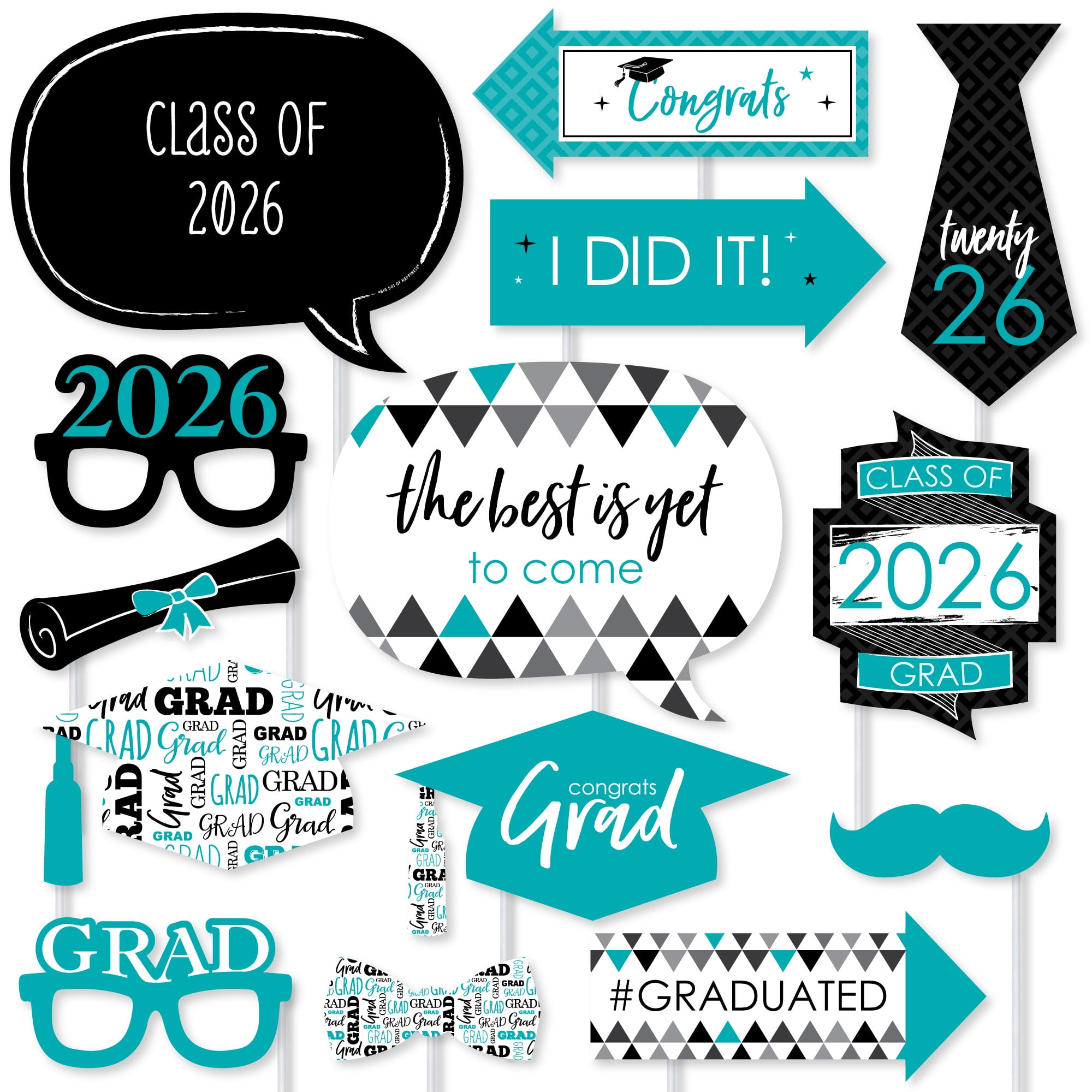 Big Dot of Happiness Teal 2026 Graduation Party Photo Booth Props Kit ...