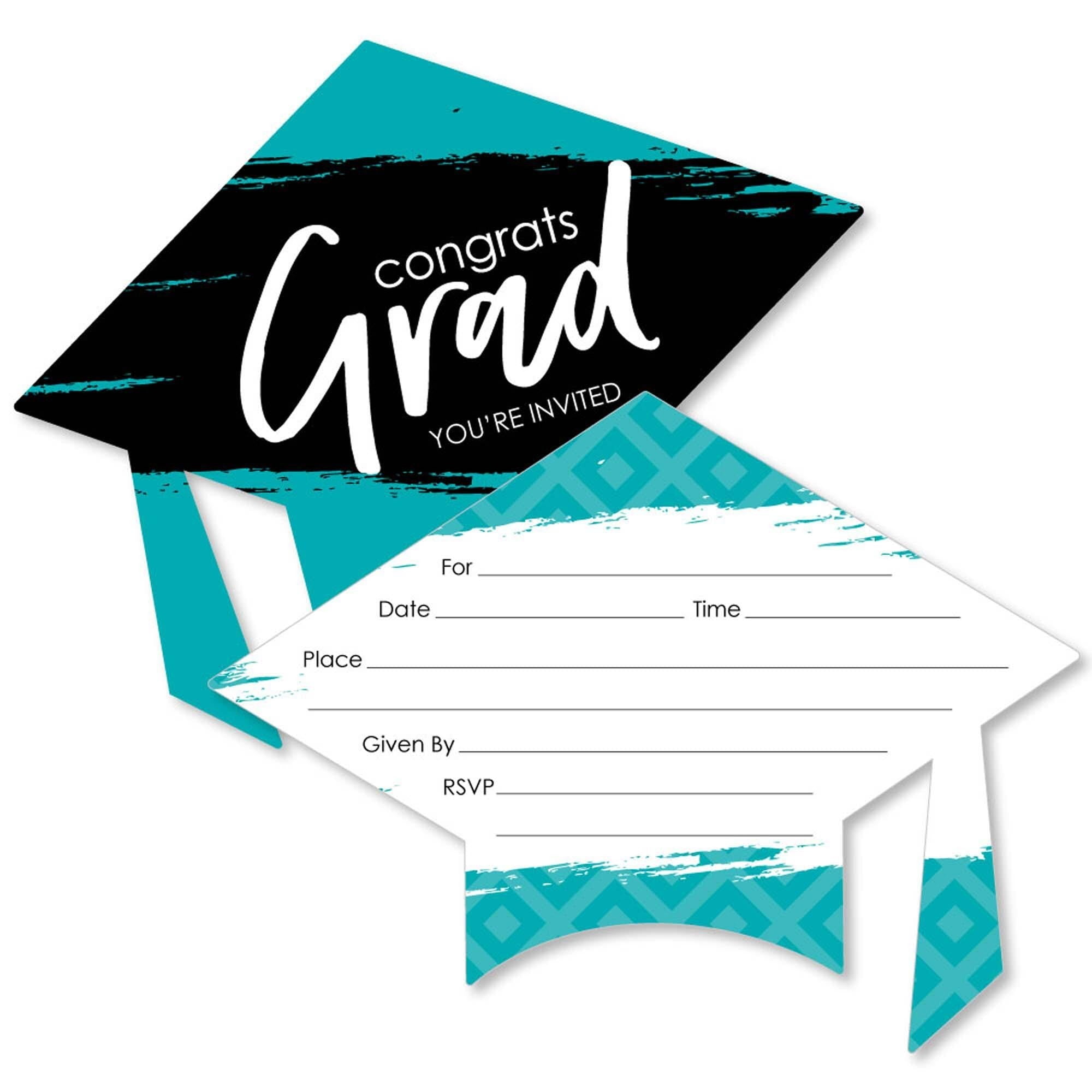 Big Dot of Happiness Teal Graduation Party Invitations - Shaped Fill-In ...