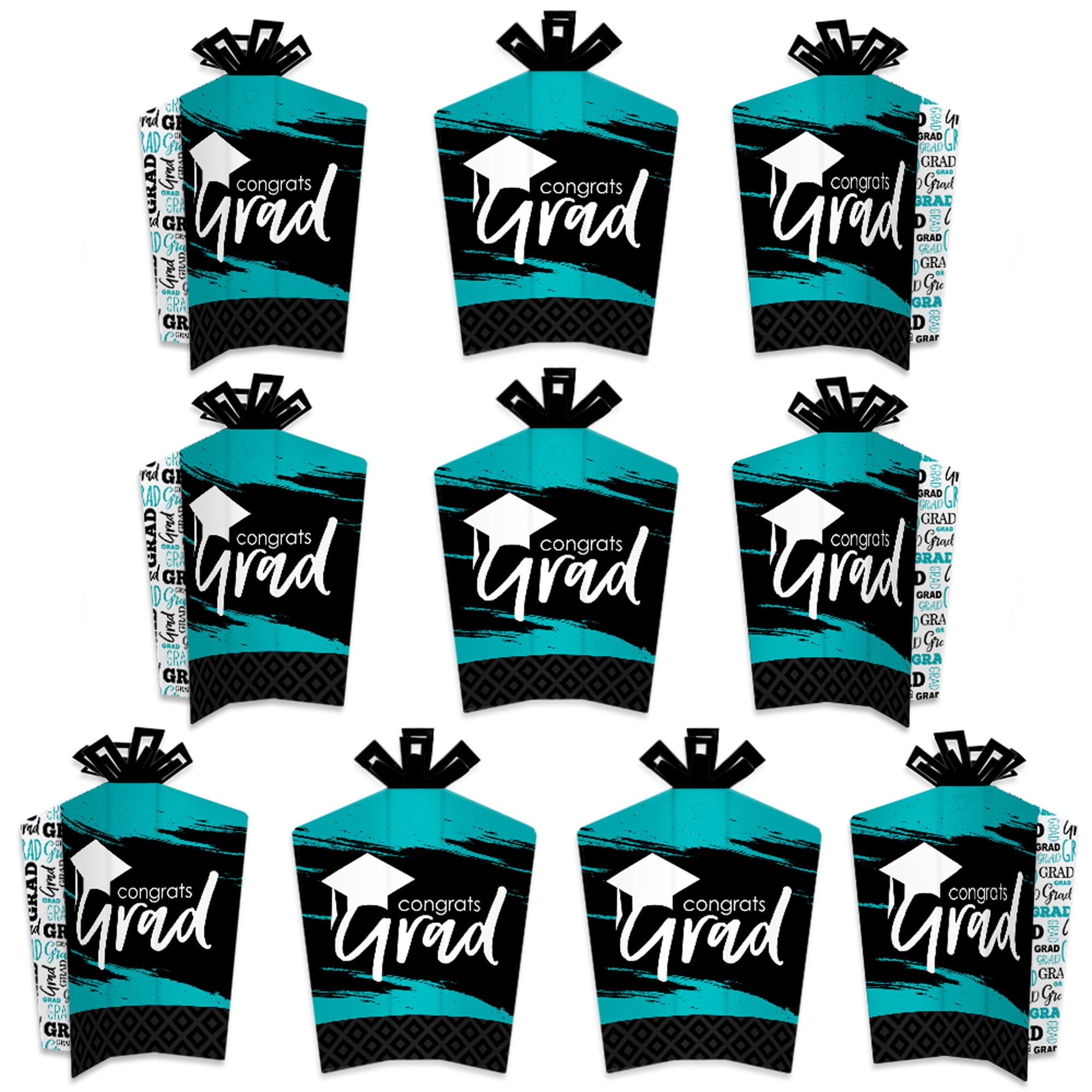Big Dot of Happiness Teal Graduation Table Decorations - Party Fold and ...