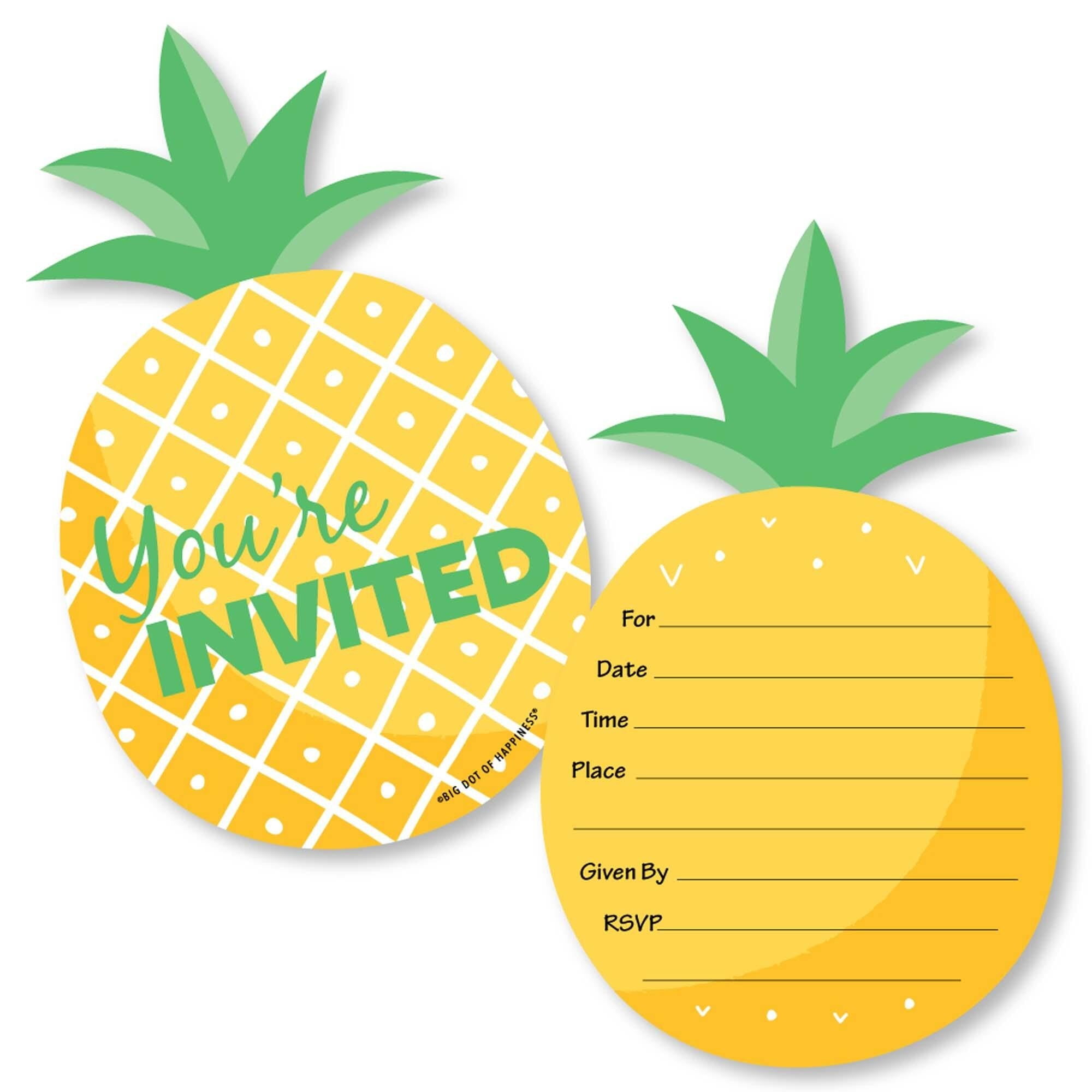 Big Dot of Happiness Tropical Pineapple - Shaped Fill-in Invitations ...