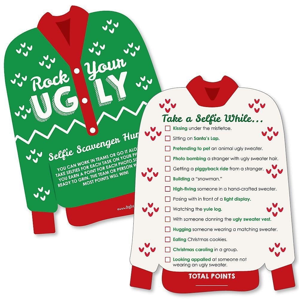 Big Dot of Happiness Ugly Sweater - Selfie Scavenger Hunt - Holiday and ...