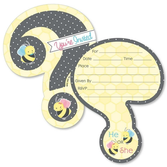Big Dot of Happiness What Will It Bee - Shaped Fill-In Invitations - Gender Reveal Invitation ...