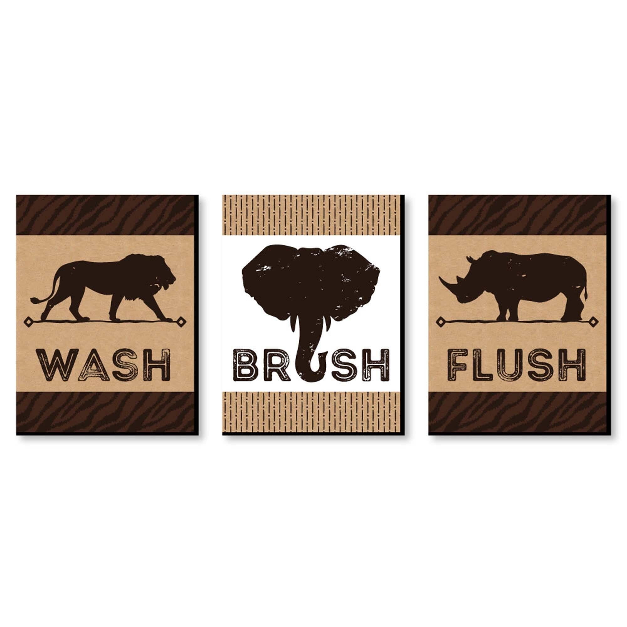 Big Dot of Happiness Wild Safari - Kids Bathroom Rules Wall Art - 7.5 x ...